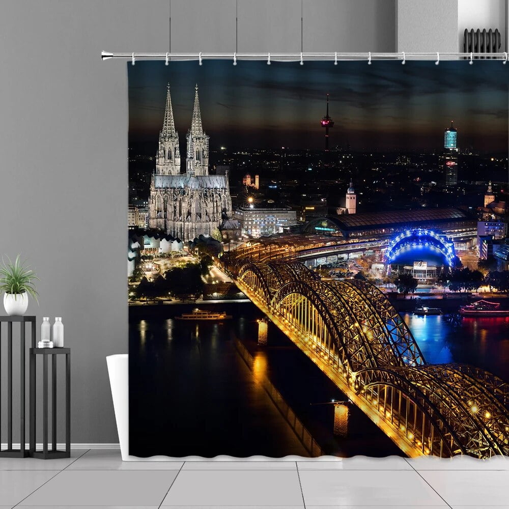 City Chic Design Scenery Bathroom Shower Curtain Modern Black White Art ...