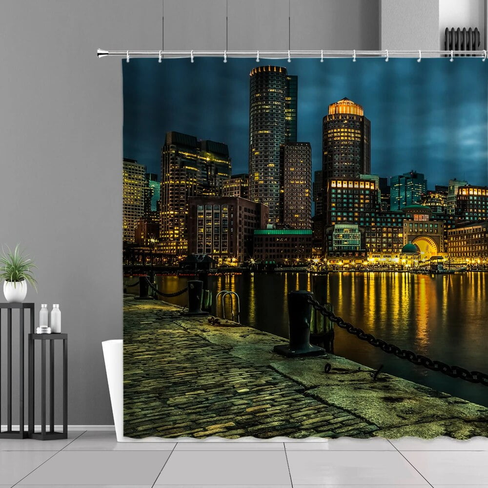 City Chic Design Scenery Bathroom Shower Curtain Modern Black White Art ...