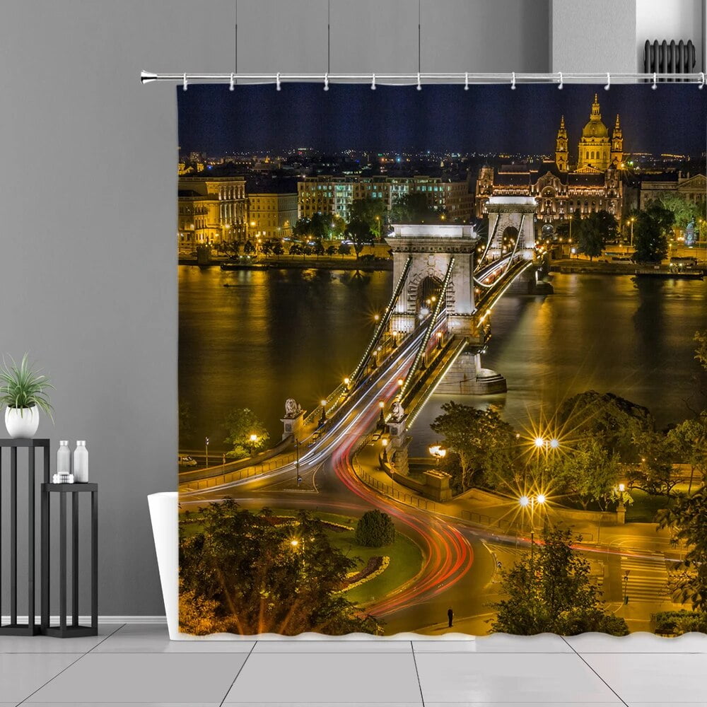 City Chic Design Scenery Bathroom Shower Curtain Modern Black White Art ...