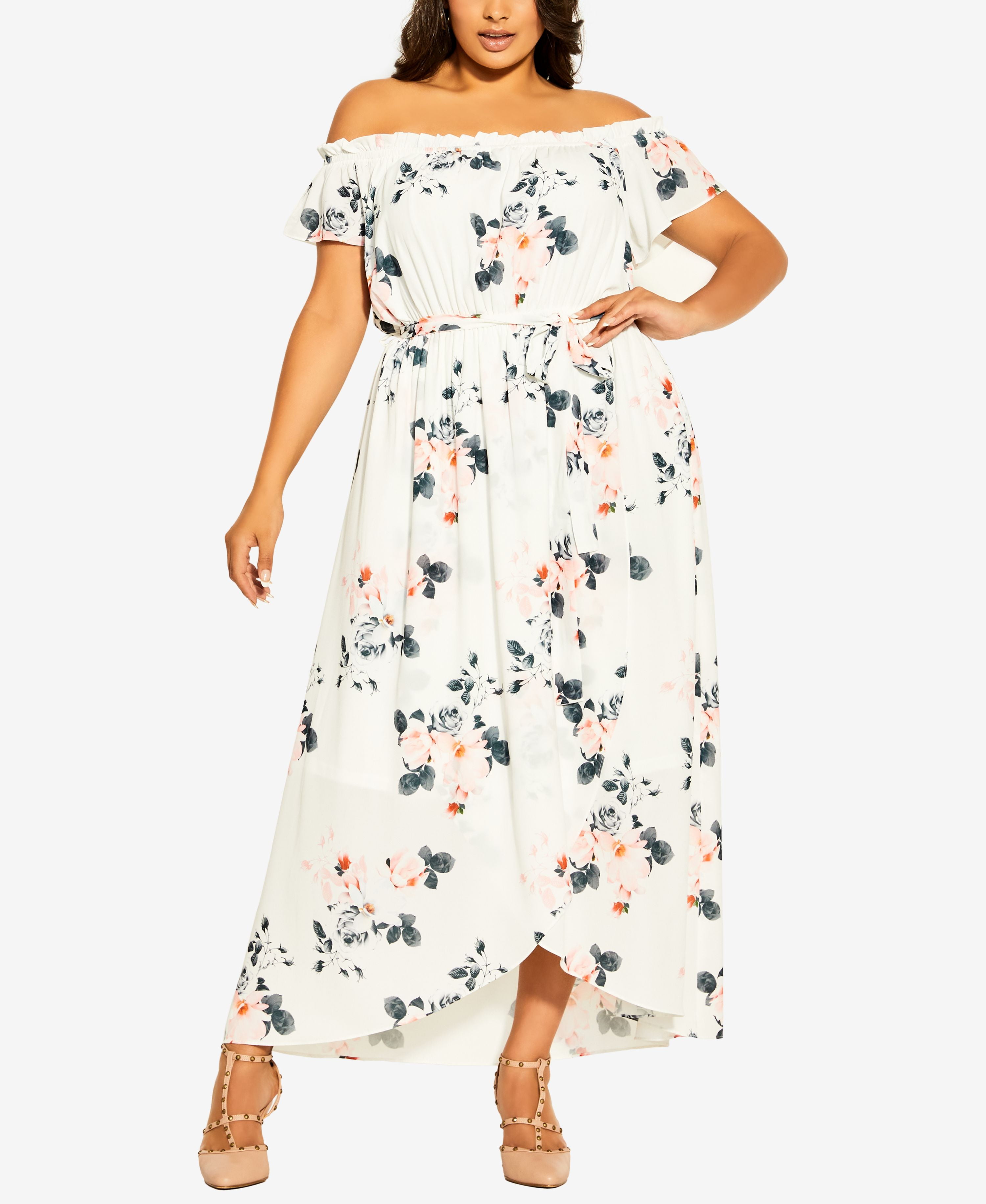 City Chic Lotus Tie Off the Shoulder Dress Lotus Lust 22W - Walmart.com