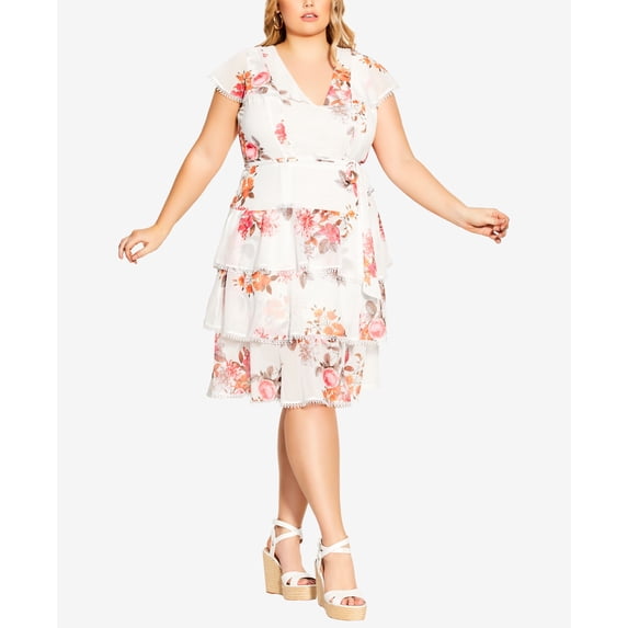 City Chic Plus Size Tiered Floral Crush Dress Ivory Floral Crush 18W ...