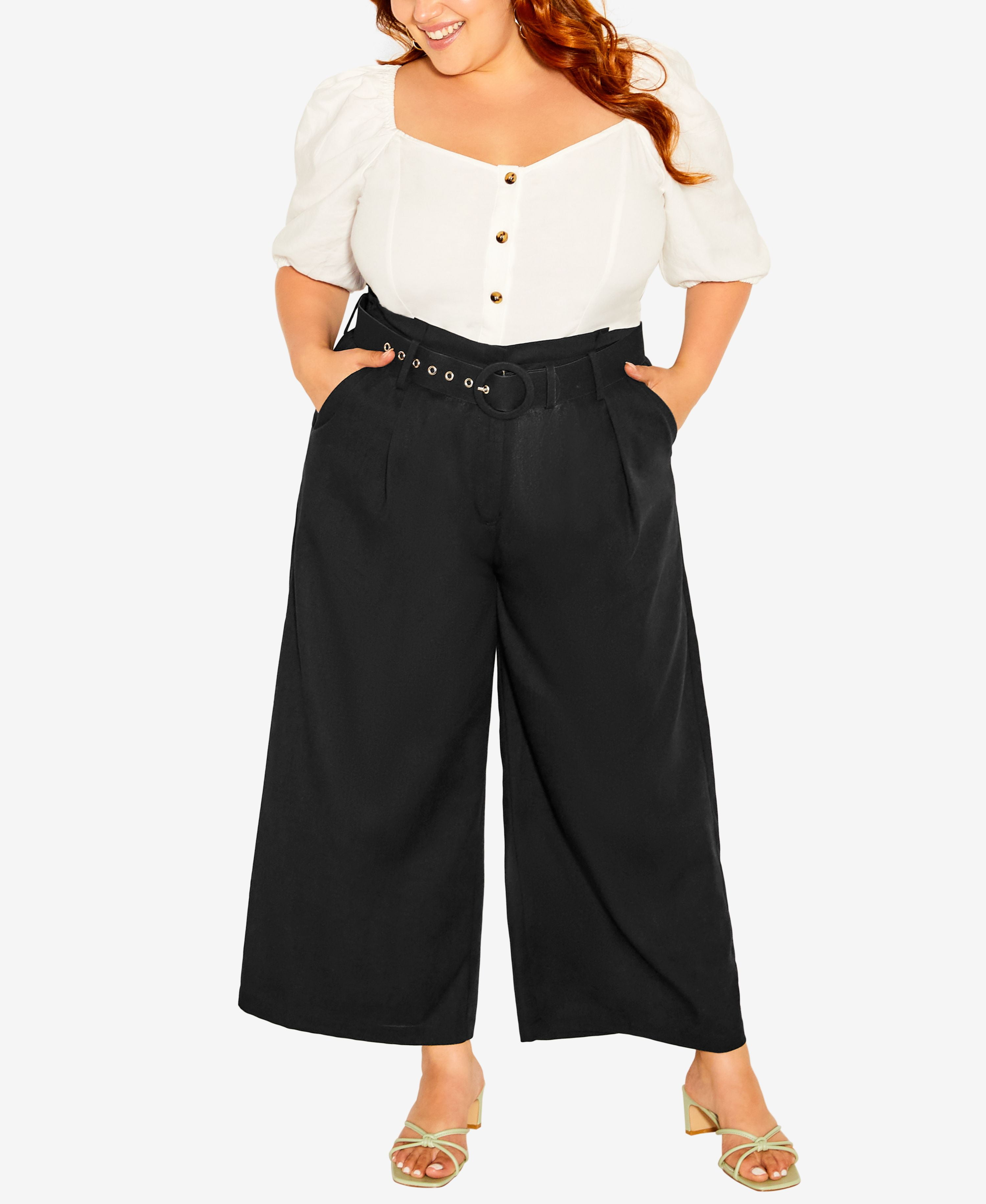 City Chic Trendy Plus Size English Rose High Waist Pants Black 20W ...
