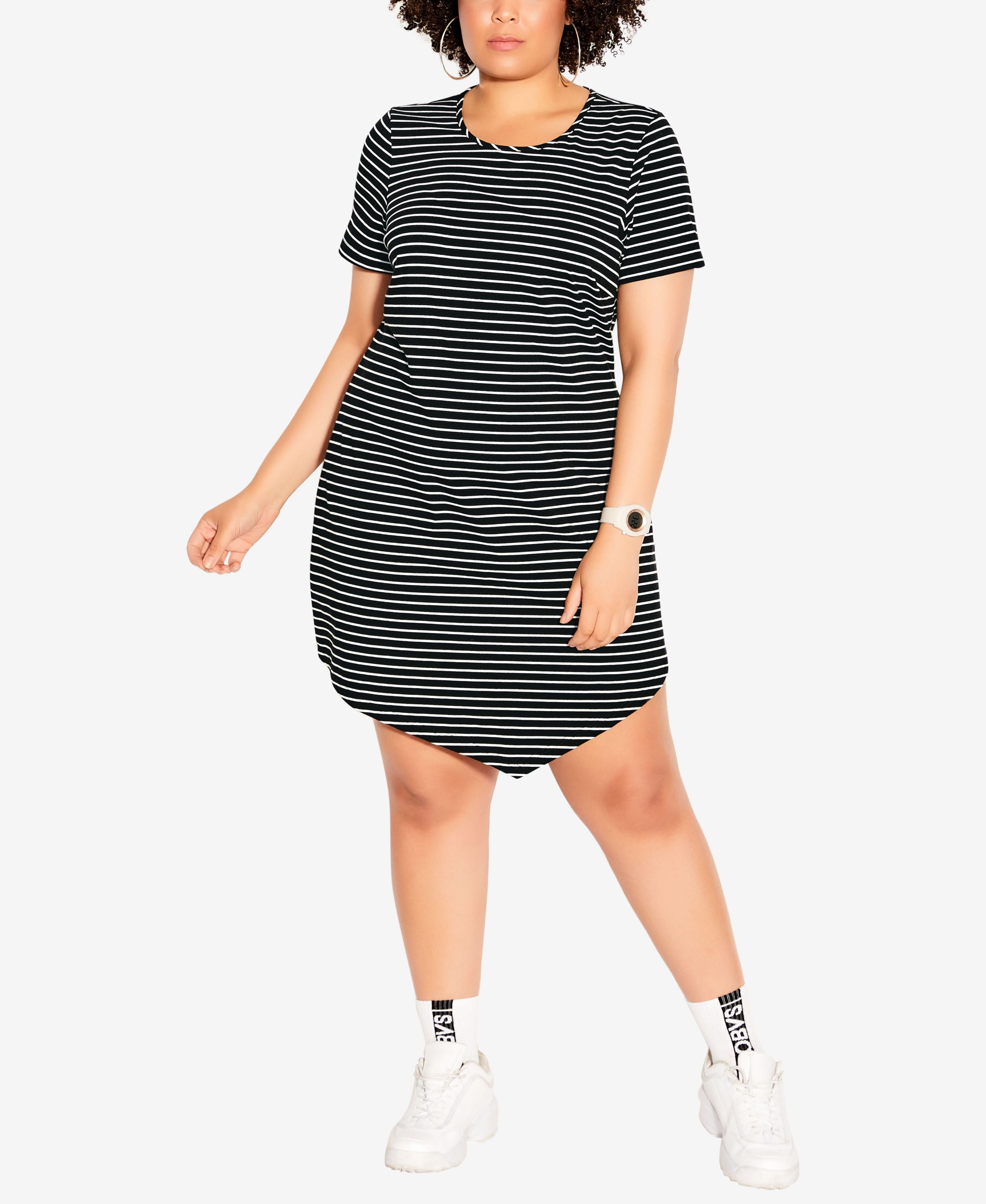 City Chic Trendy Plus Size Laid Back Stripe Dress Black And White 16W - Walmart.com