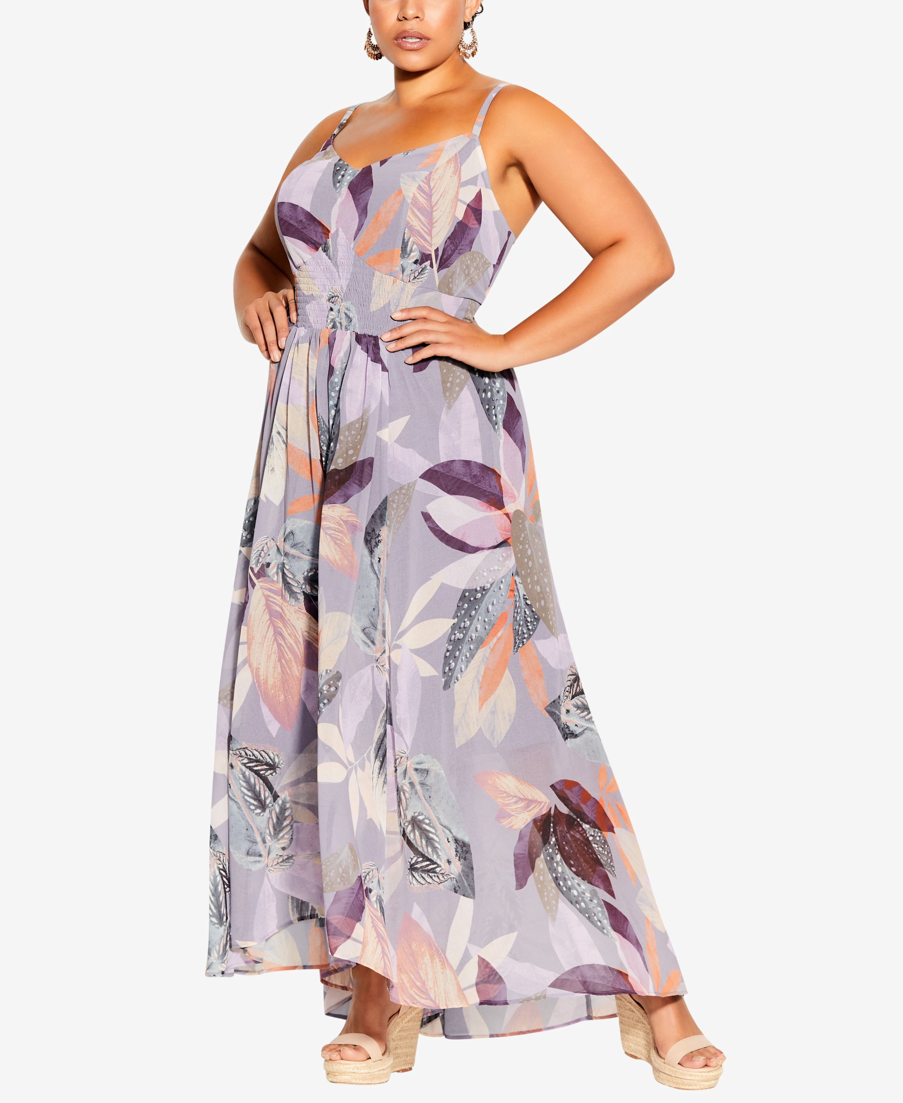 City Chic Trendy Plus Size Paradise Palm V Neck Maxi Dress Palm Purple ...