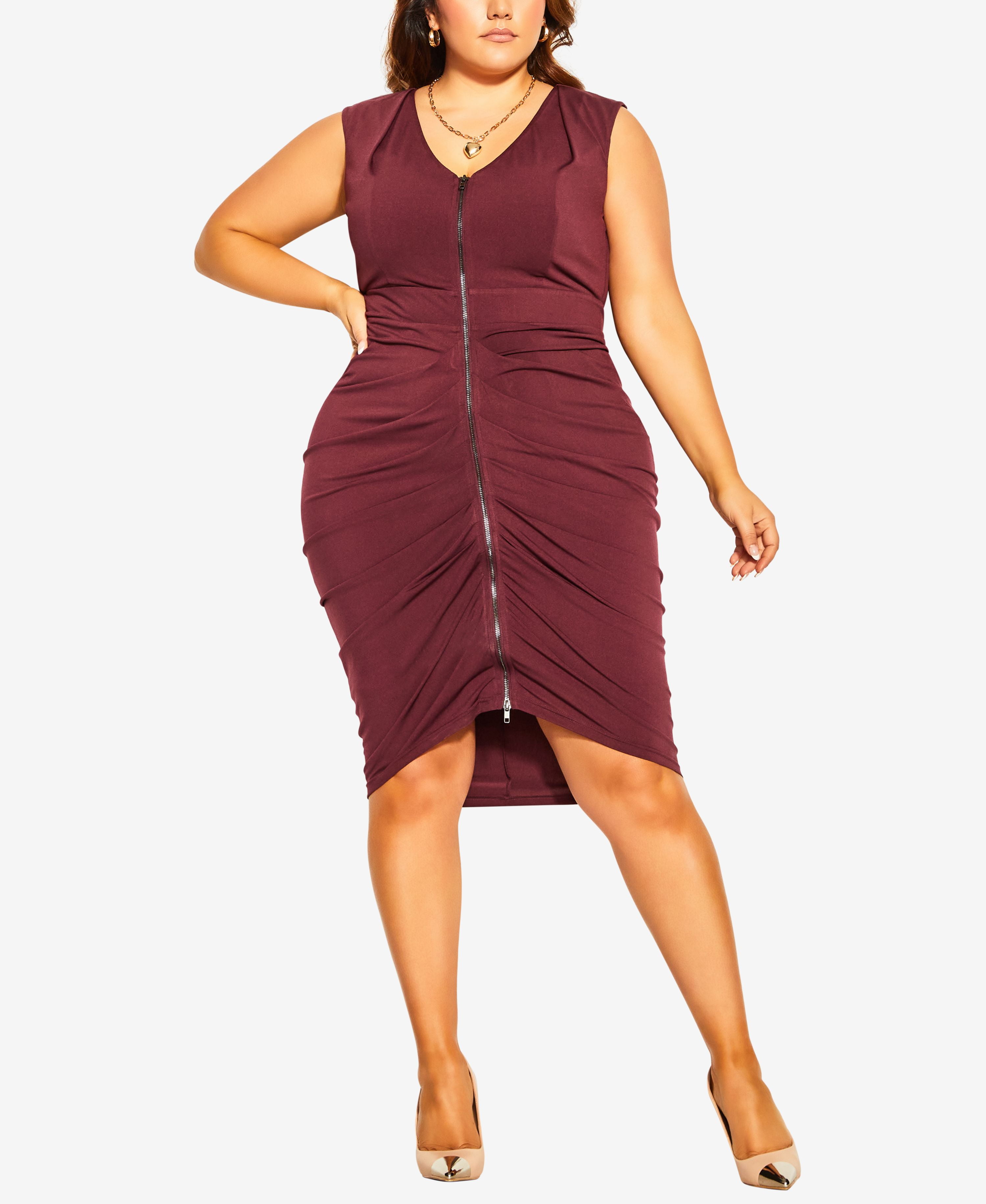 City Chic Trendy Plus Size Sexy Drape Midi Dress Bordeaux 20W - Walmart.com