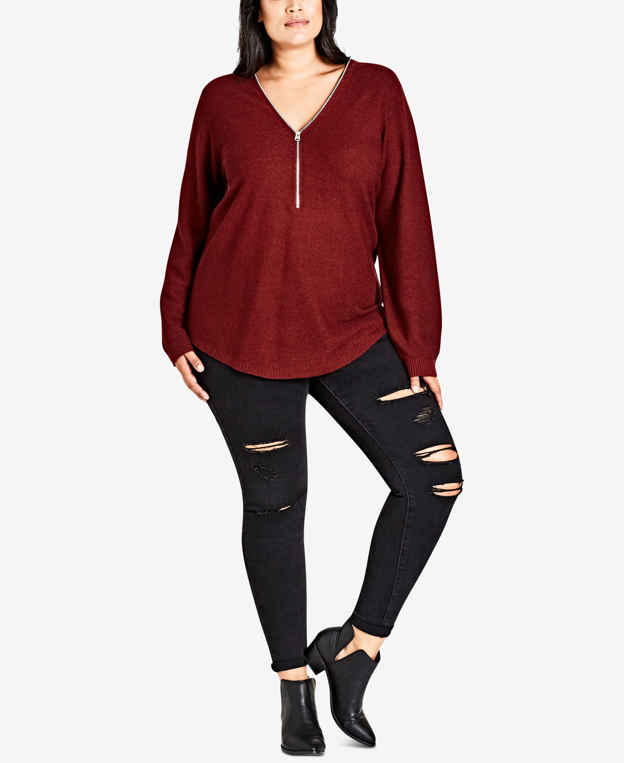 City Chic Trendy Plus Size Zipper Neck High Low Sweater Ruby 20W ...