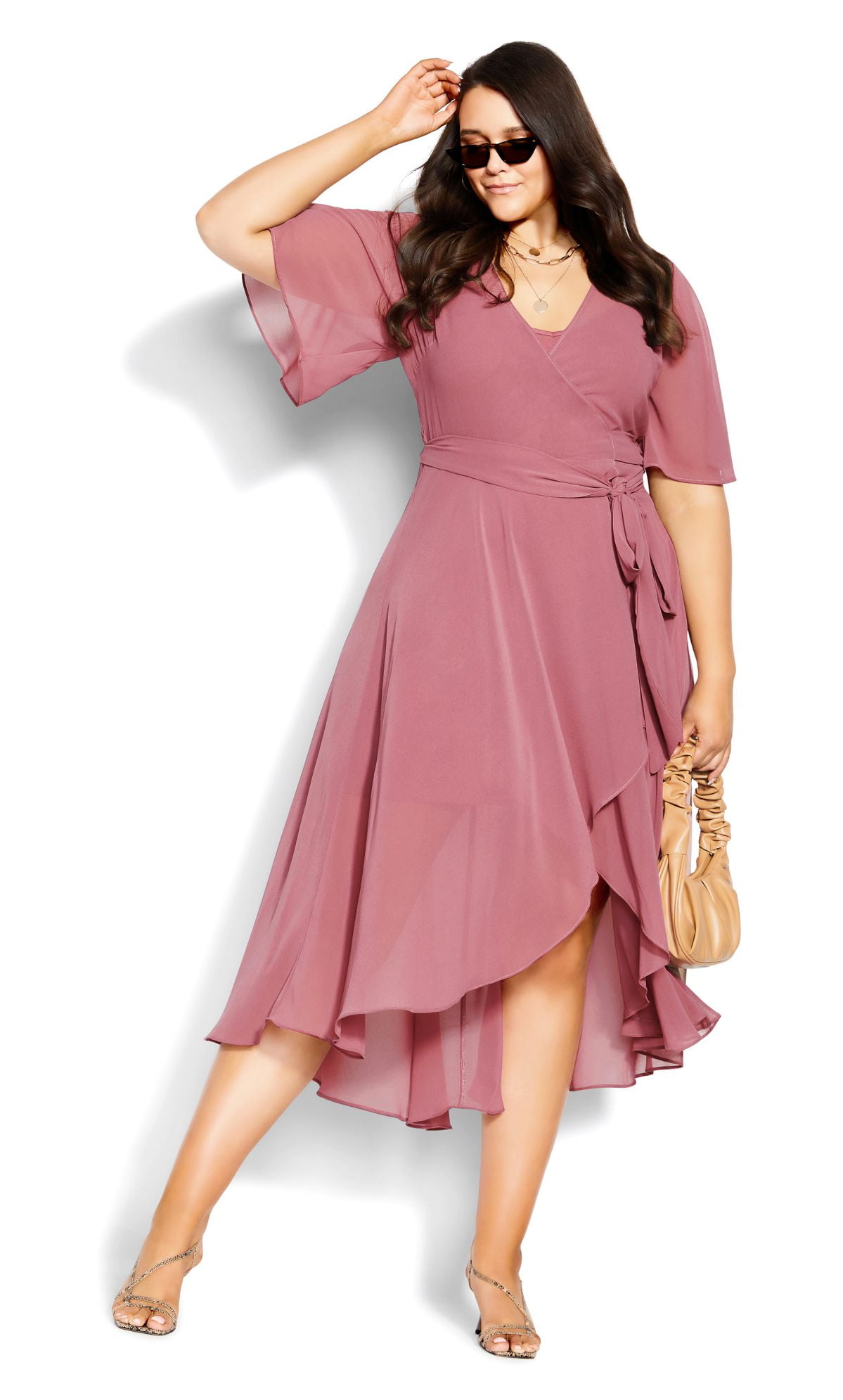 City Chic Women's Plus Size Enthrall Me V-neckline Elbow Sleeves Maxi ...