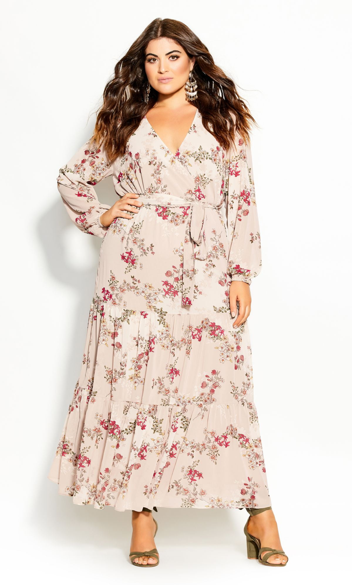 City Chic Women's Plus Size Flower Child Maxi Dress Long Sleeves V Faux ...