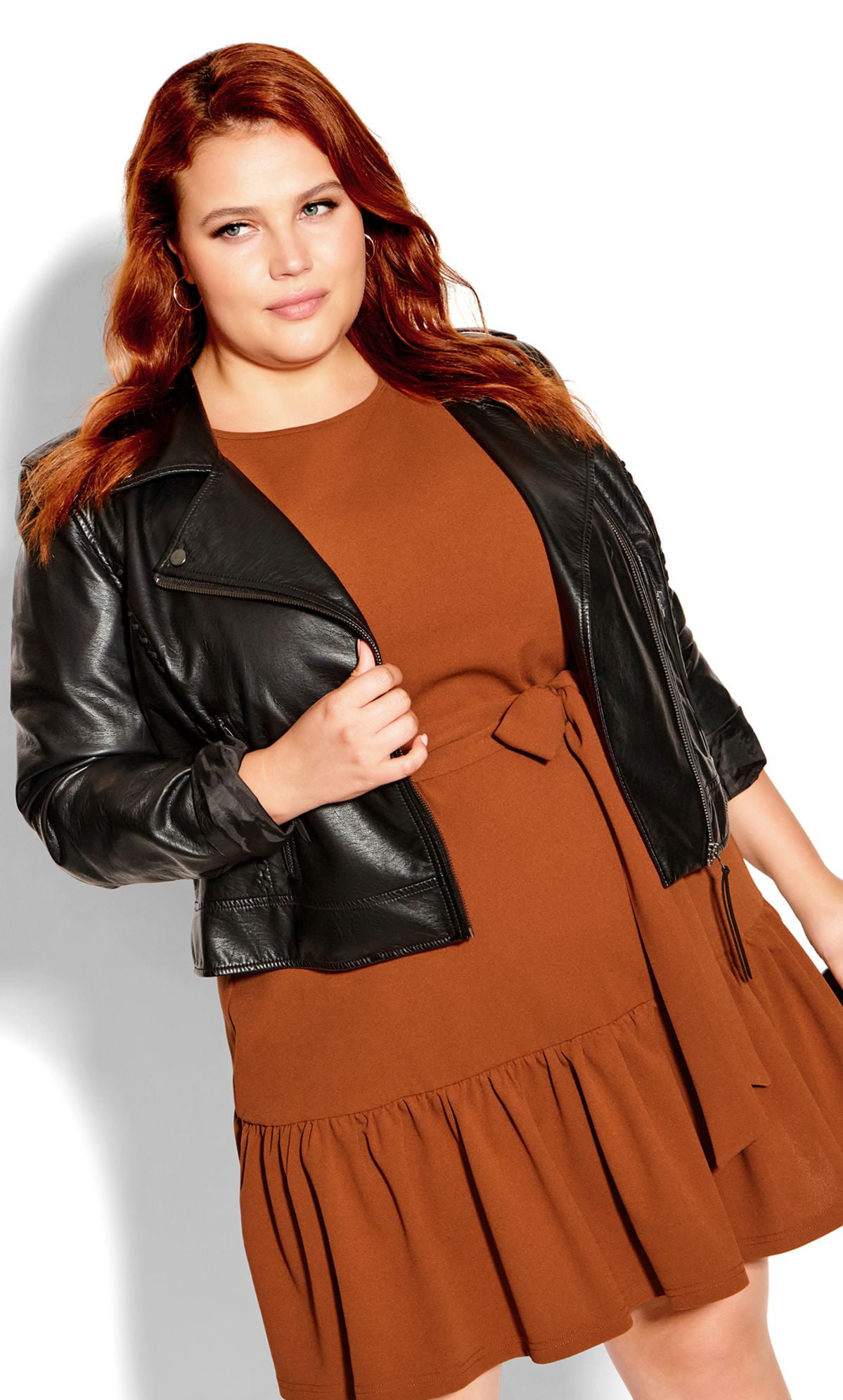 City Chic Women's Plus Size Love Me Round Neck Puff Sleeves Knot Dress ...