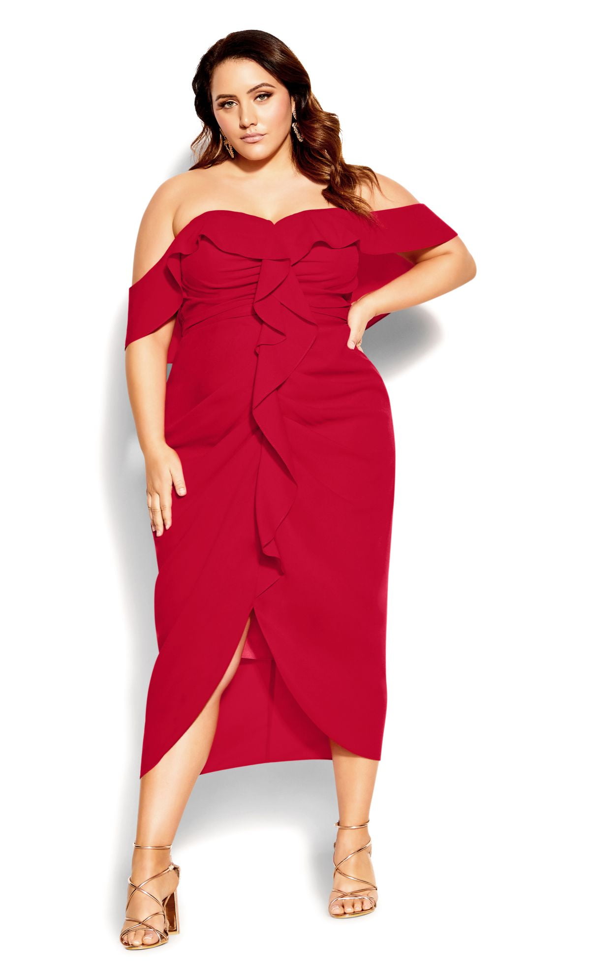 City Chic Women's Plus Size Va Va Voom Off-shoulder Ruffle Fully Lined ...