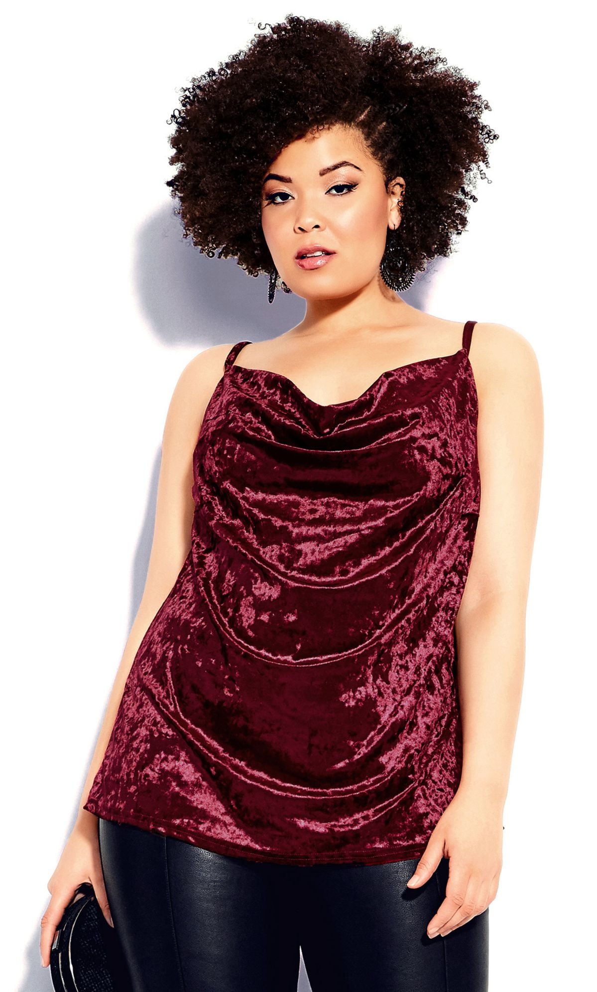 City Chic Women's Plus Size Velvet Lust Unlined Cowl Neck Cami Top ...