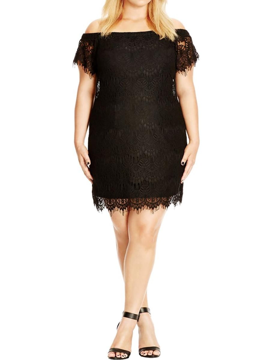 City Chic Womens Plus Lace Off-The-Shoulder Cocktail Dress Black 24 ...