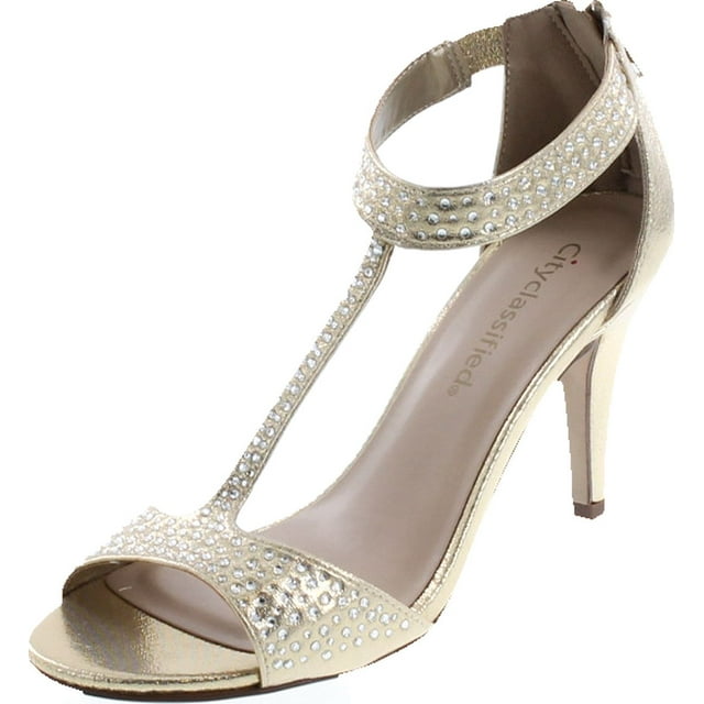 City Classified Womens Formal Evening Party Lace Ankle T Strap Peep Toe