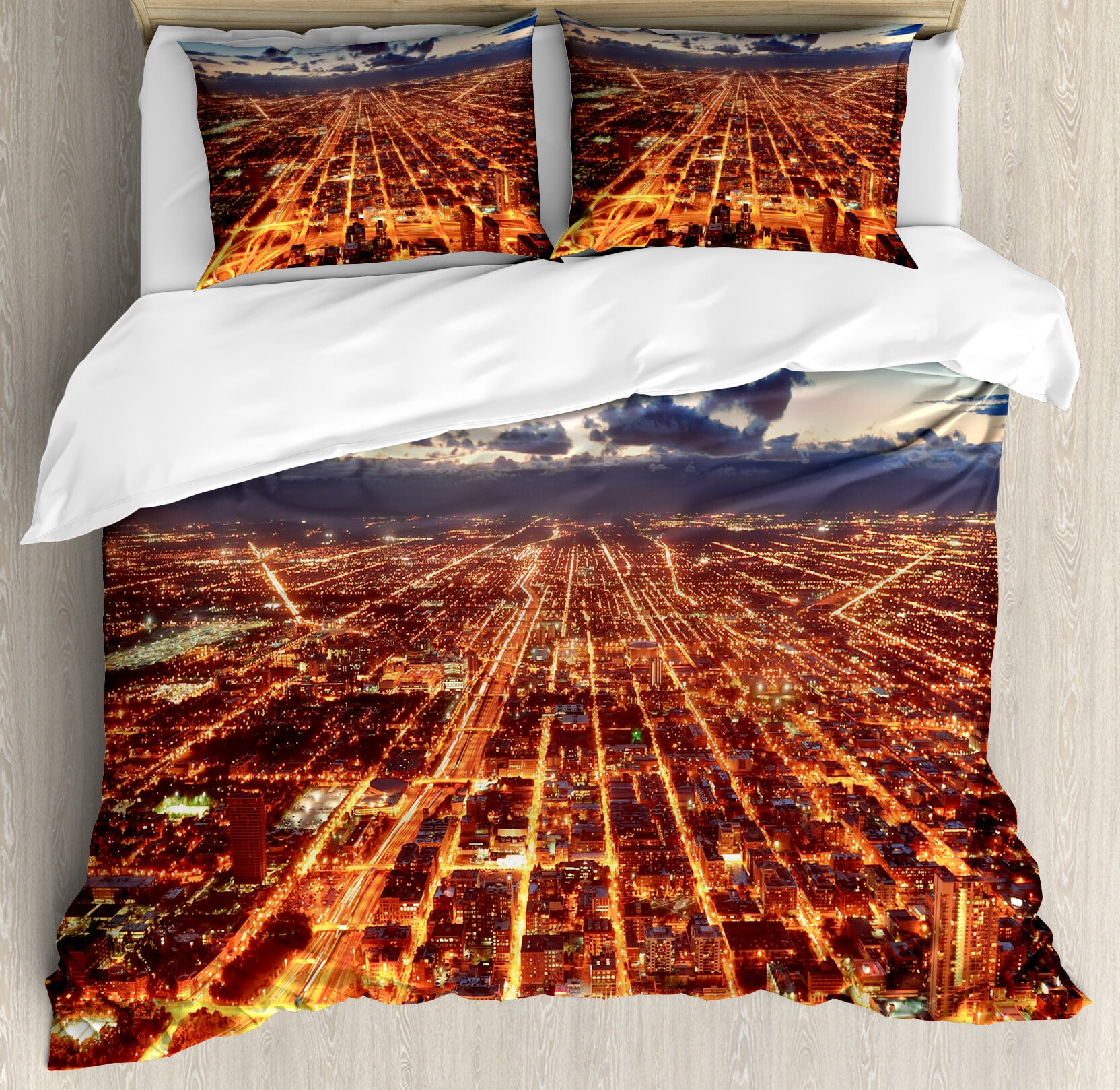 City Duvet Cover Set, Chicago Downtown Skyline Aerial Panorama View at ...