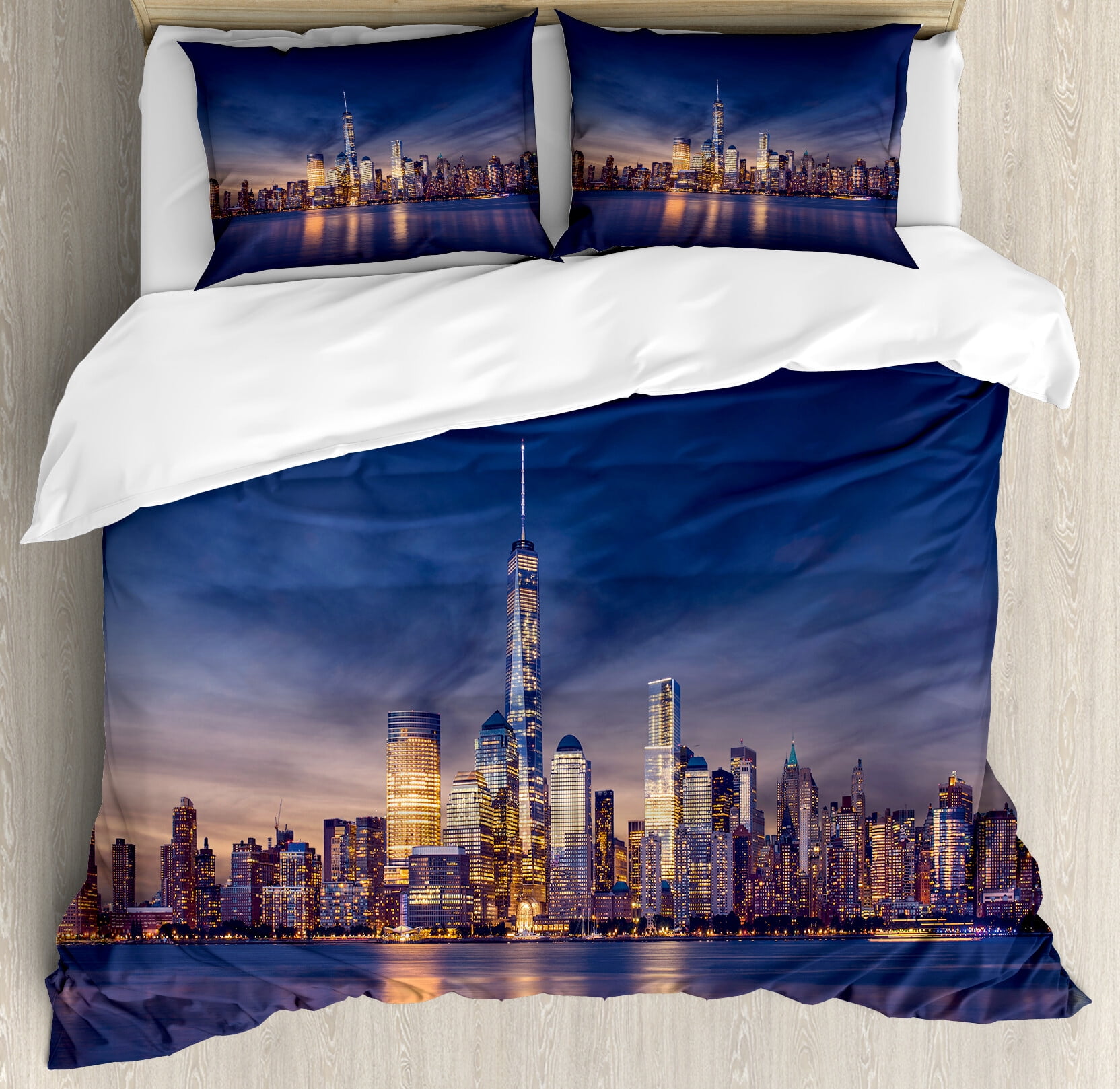 City Duvet Cover Set, New York Skyline Manhattan After Sunset ...