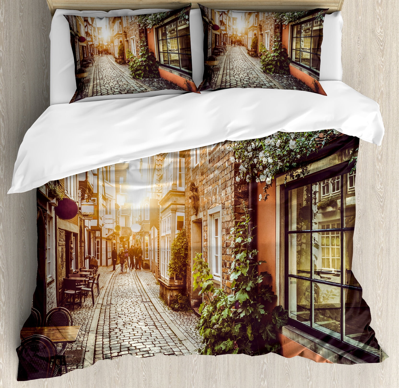 City Duvet Cover Set, Old Town Photography Europe Scenes Vintage ...