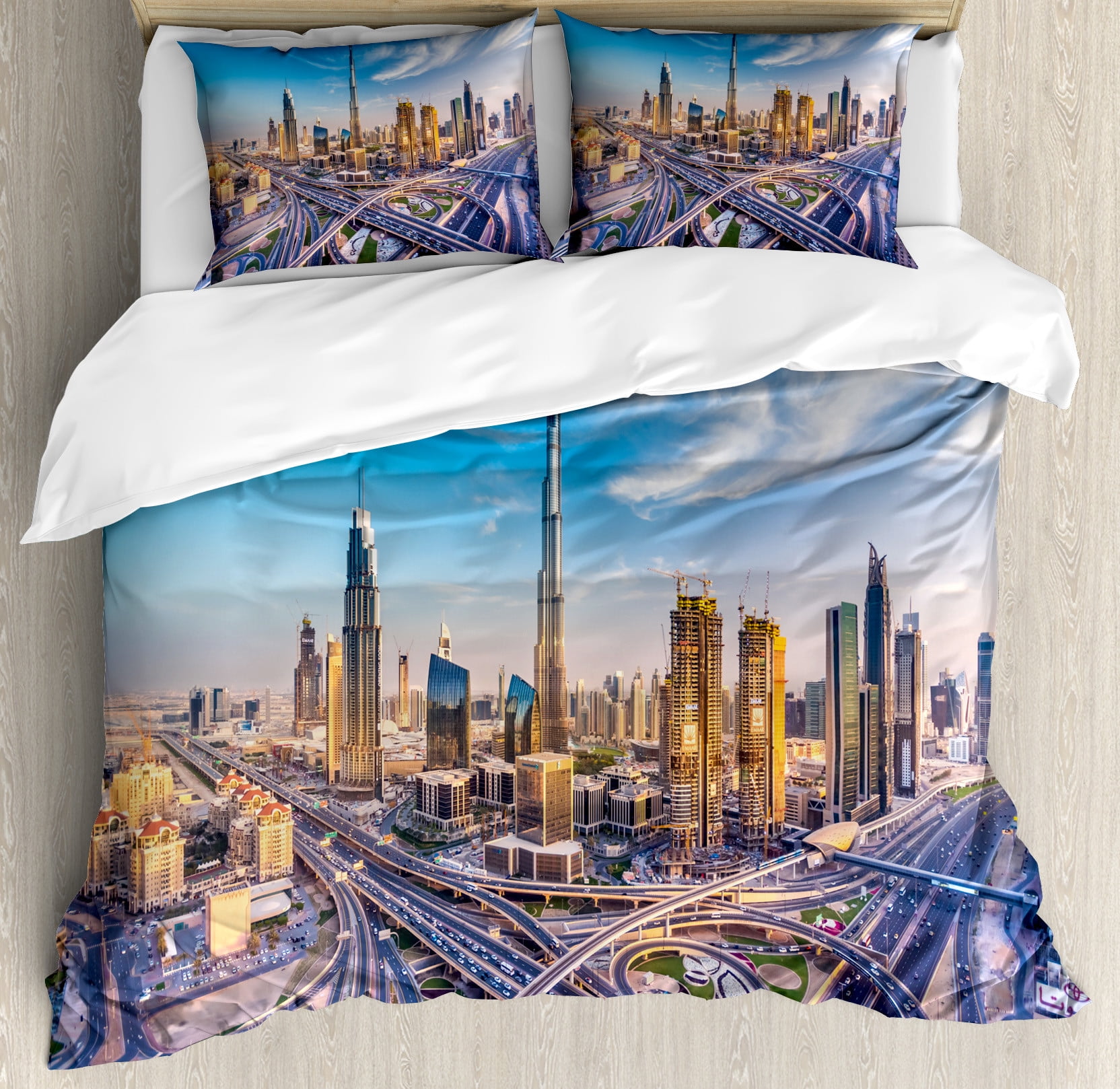 City Duvet Cover Set, Panoramic View of Dubai Cityscape High Rise ...