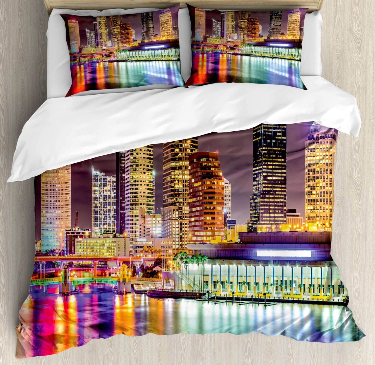 City Duvet Cover Set Queen Size, Downtown Tampa Florida Silhouette from ...
