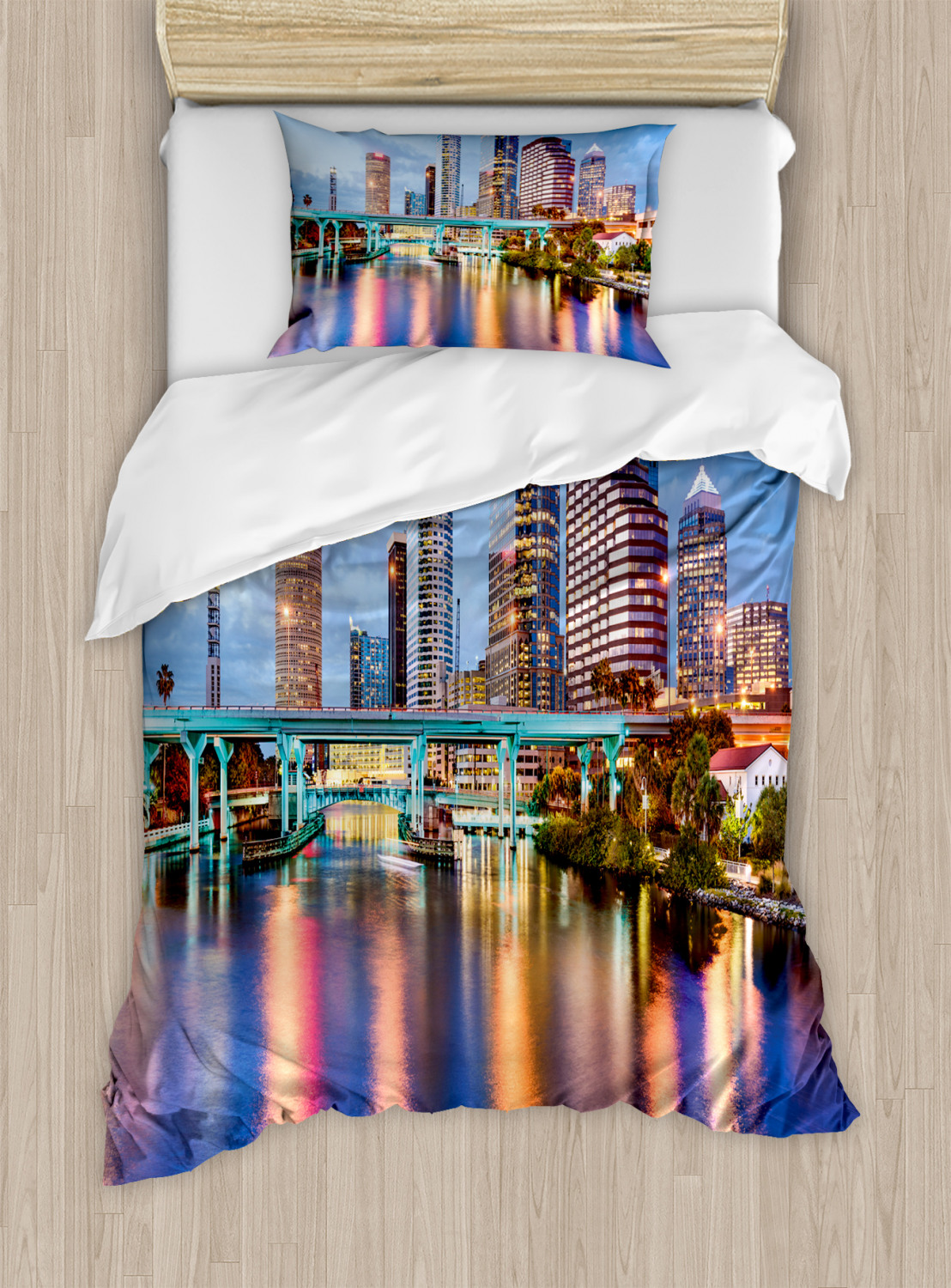 City Duvet Cover Set Twin Size, Hillsborough River Tampa Florida USA ...
