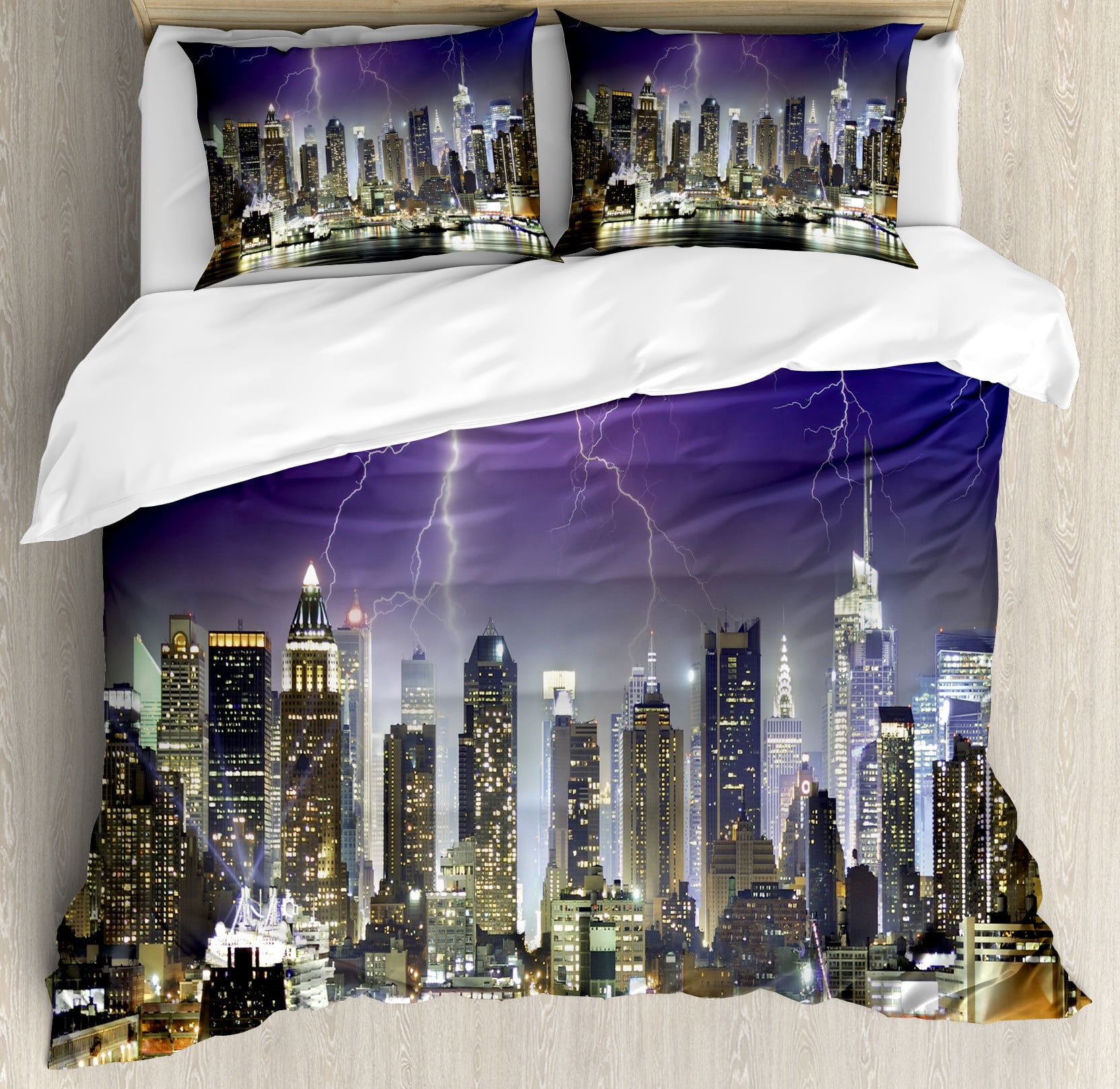 City Duvet Cover Sets, Storm and Thunder at Night in New York City ...