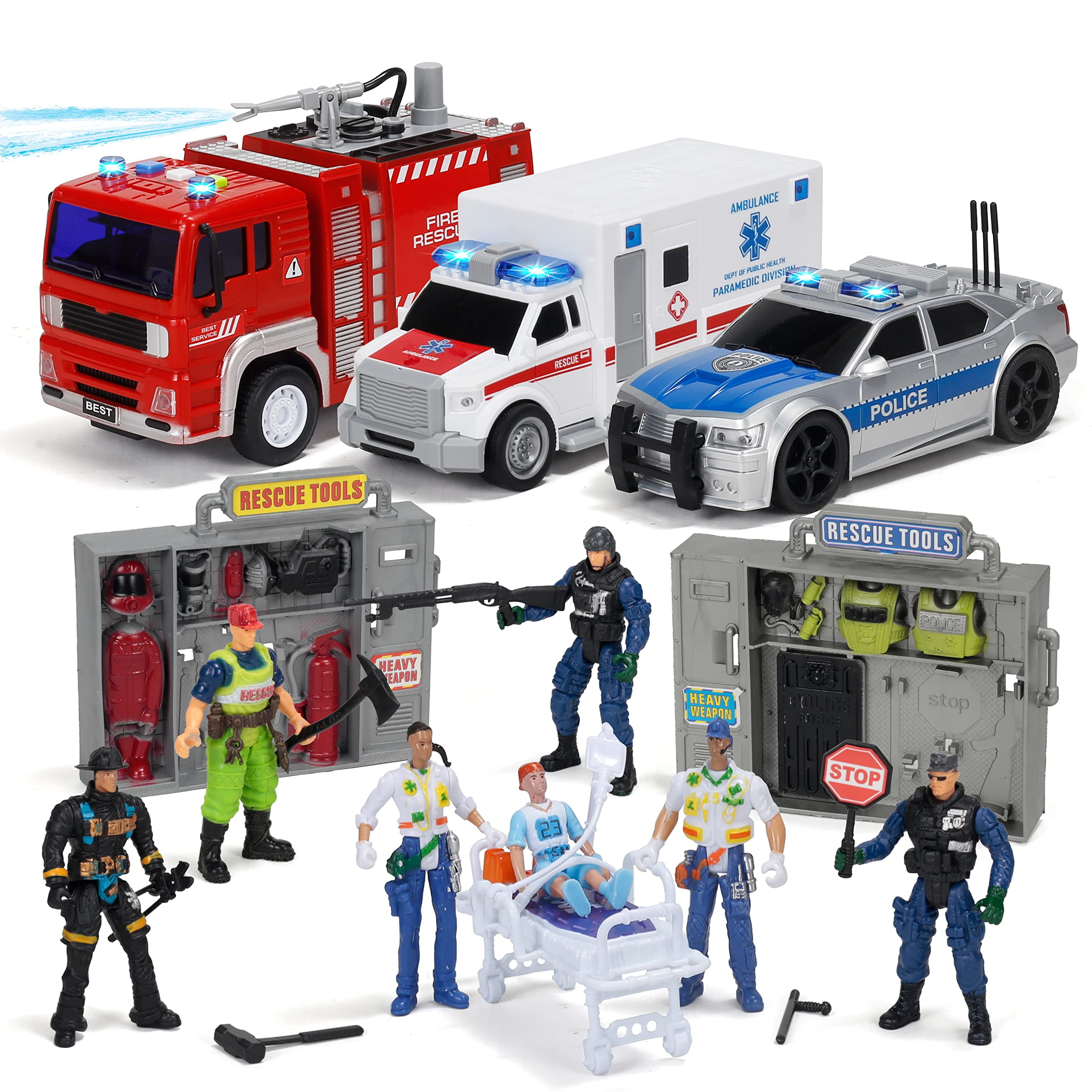 City Emergency Vehicle Set with Police Car Including Rescue Ambulance ...