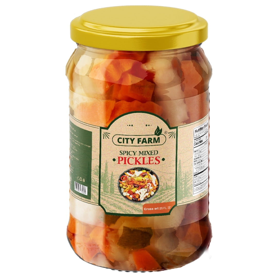 City Farm Spicy Mixed Pickles, Shelf-Stable, 35 Fl oz, Glass Jar ...