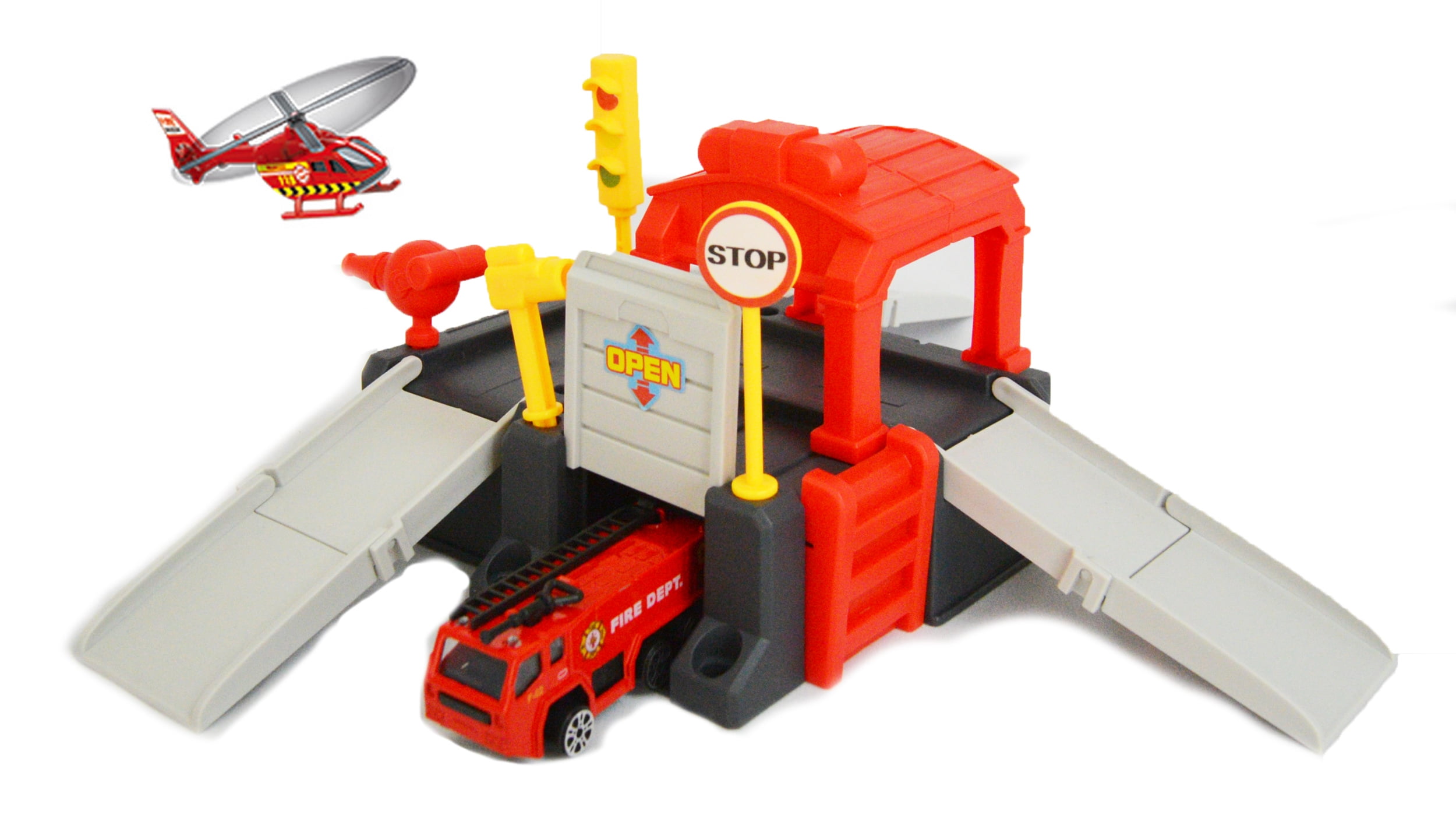 City Fire Fighting Squad Parking Garage Toy Set, Includes Firefighter ...
