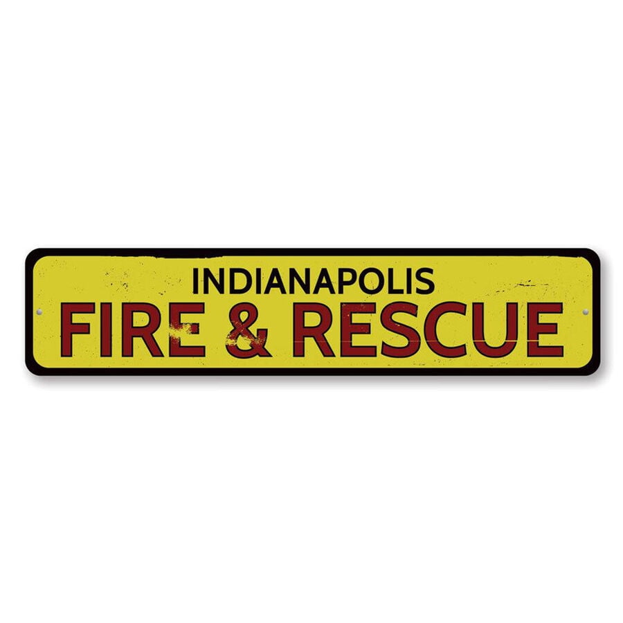 City Fire & Rescue Sign Firefighter Man Cave Metal Decor Sign Size: 4 x ...