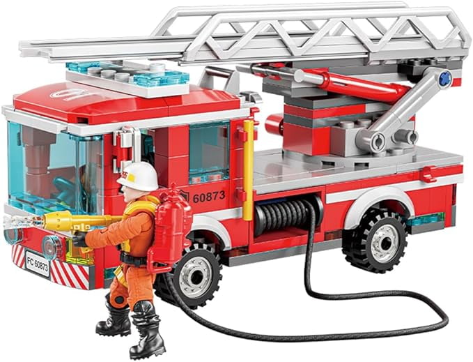 City Fire Truck Fire Station Building Blocks Fire Engine Vehicles Set ...