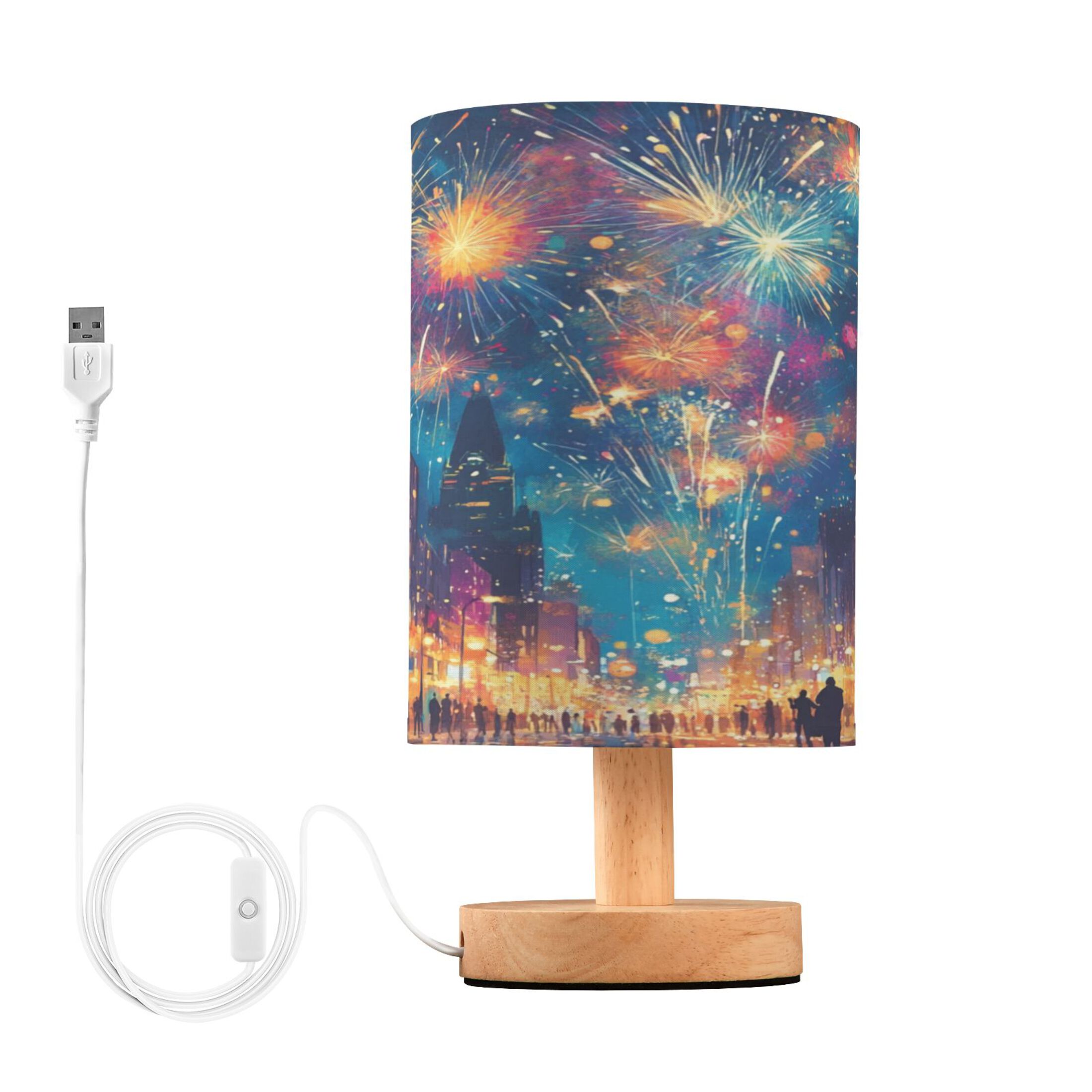City Fireworks Small Lamp Printed Gifts Table Lamp USB Bedside Desk ...