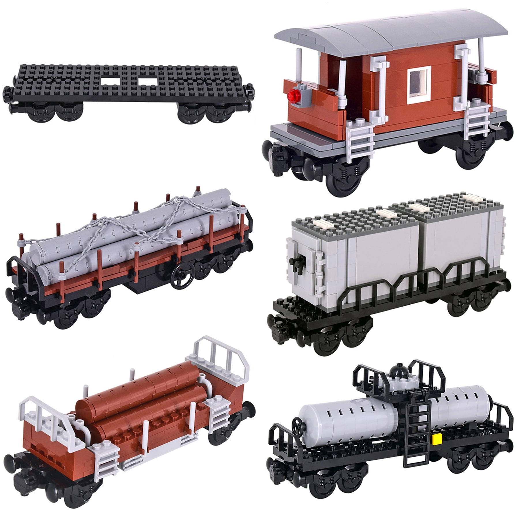 City Freight Train Car Building Blocks Set, Cargo Train Carts, DIY Toys ...