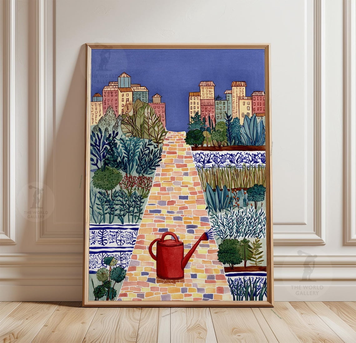 City Garden Poster Folk Art Landscape Colorful Urban Path Wall Decor ...