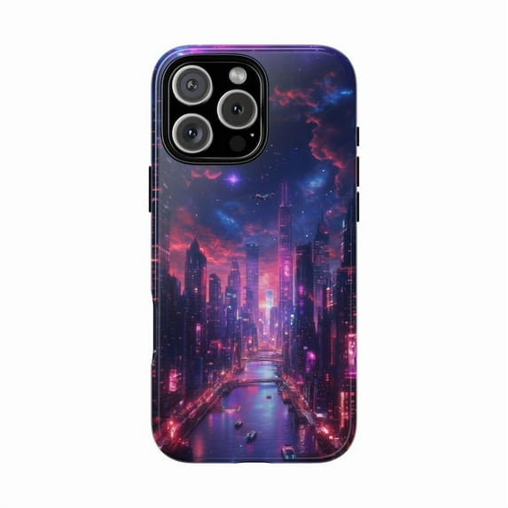 City Harbor Night Artwork Phone Case Neon Skyline Scene with iPhone 17 ...