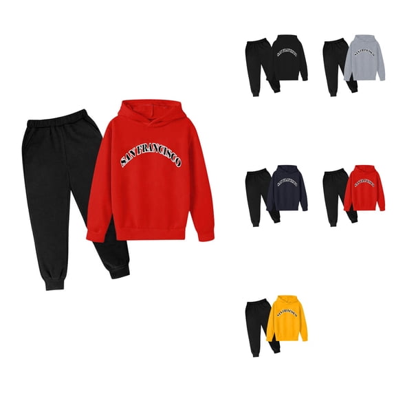 City Letter Printed Hoodie Set for Kids, 2-Piece Pullover Hooded ...