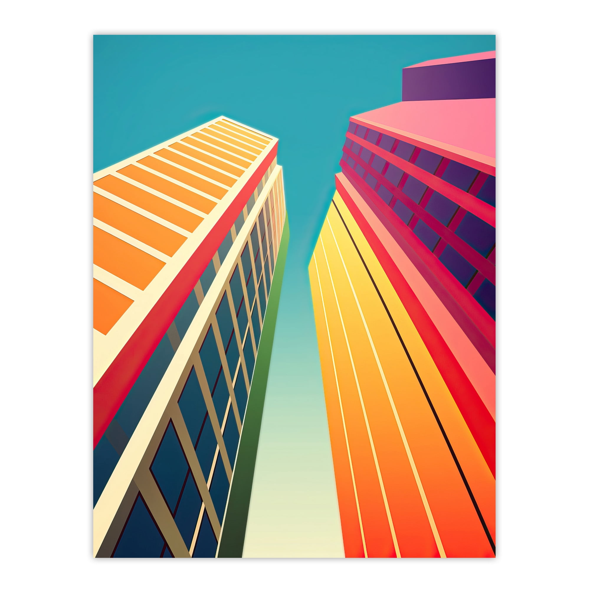 City Life Skyscraper Graphic Design Painting Orange Purple Blue Skyline ...