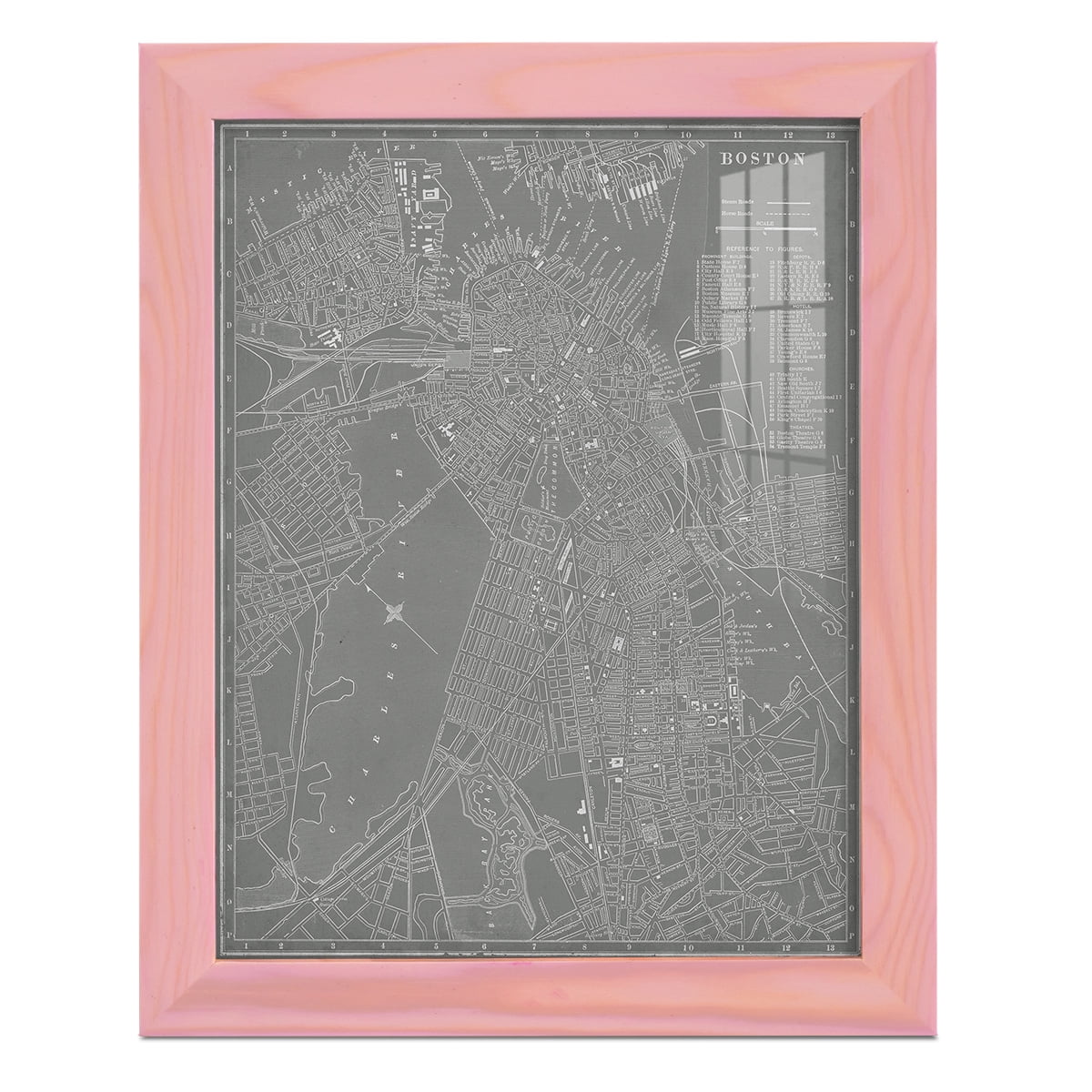 City Map of Boston -Framed Print w/glass-Sunset Pink - Walmart.com