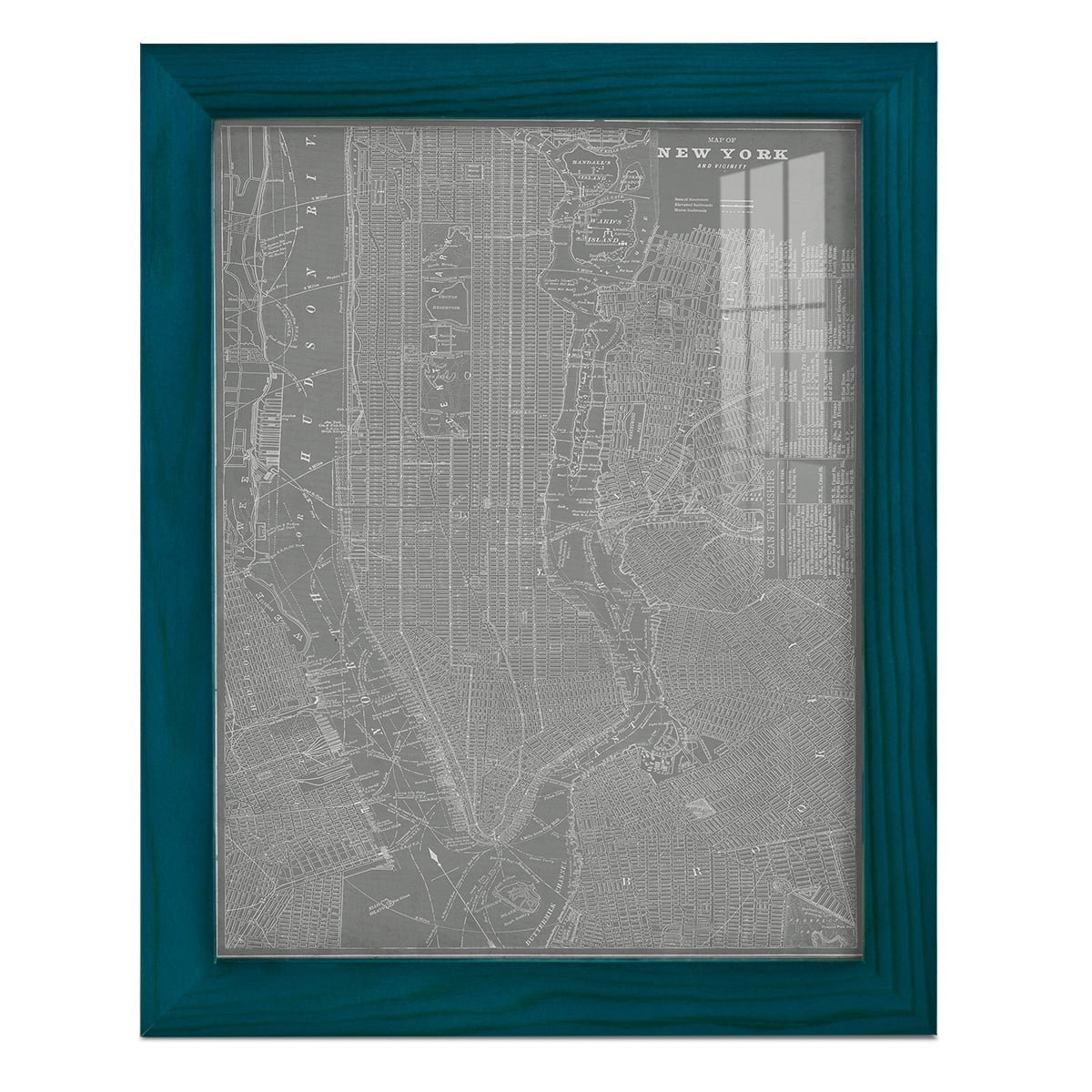 City Map of New York -Framed Print w/glass-Ocean Blue - Walmart.com