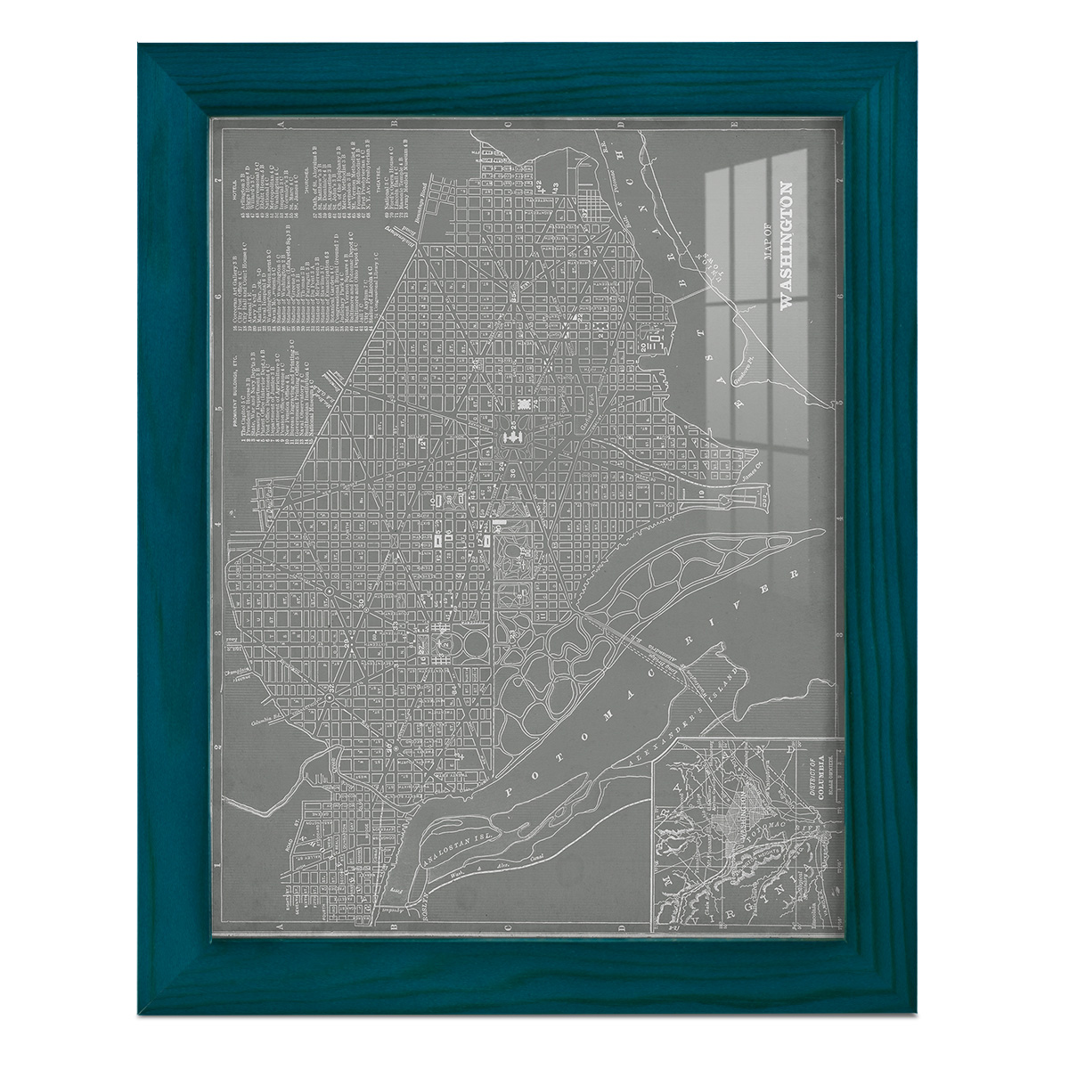 Wexford Home City Map of Washington D.C. Framed Wood Print with Glass ...