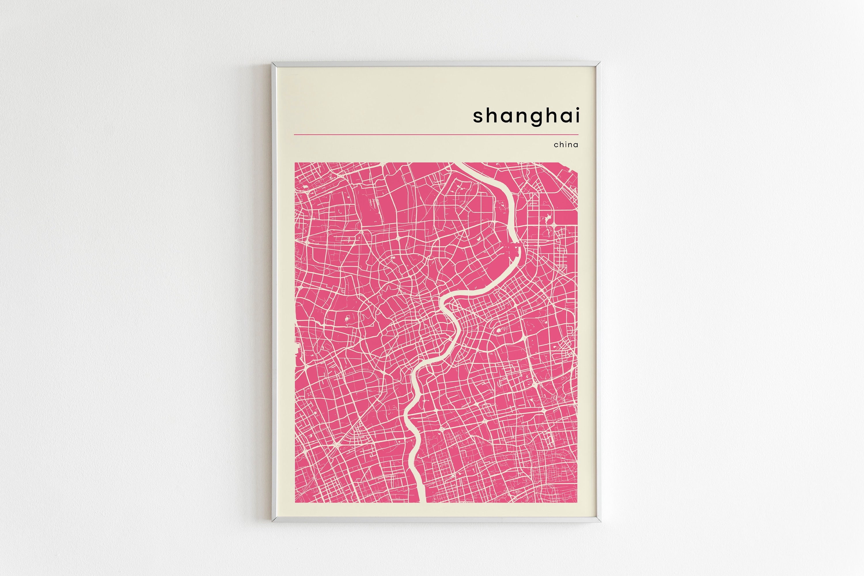 City Maps Posters and Prints Pink White Bangkok Hamburg Chicago San ...