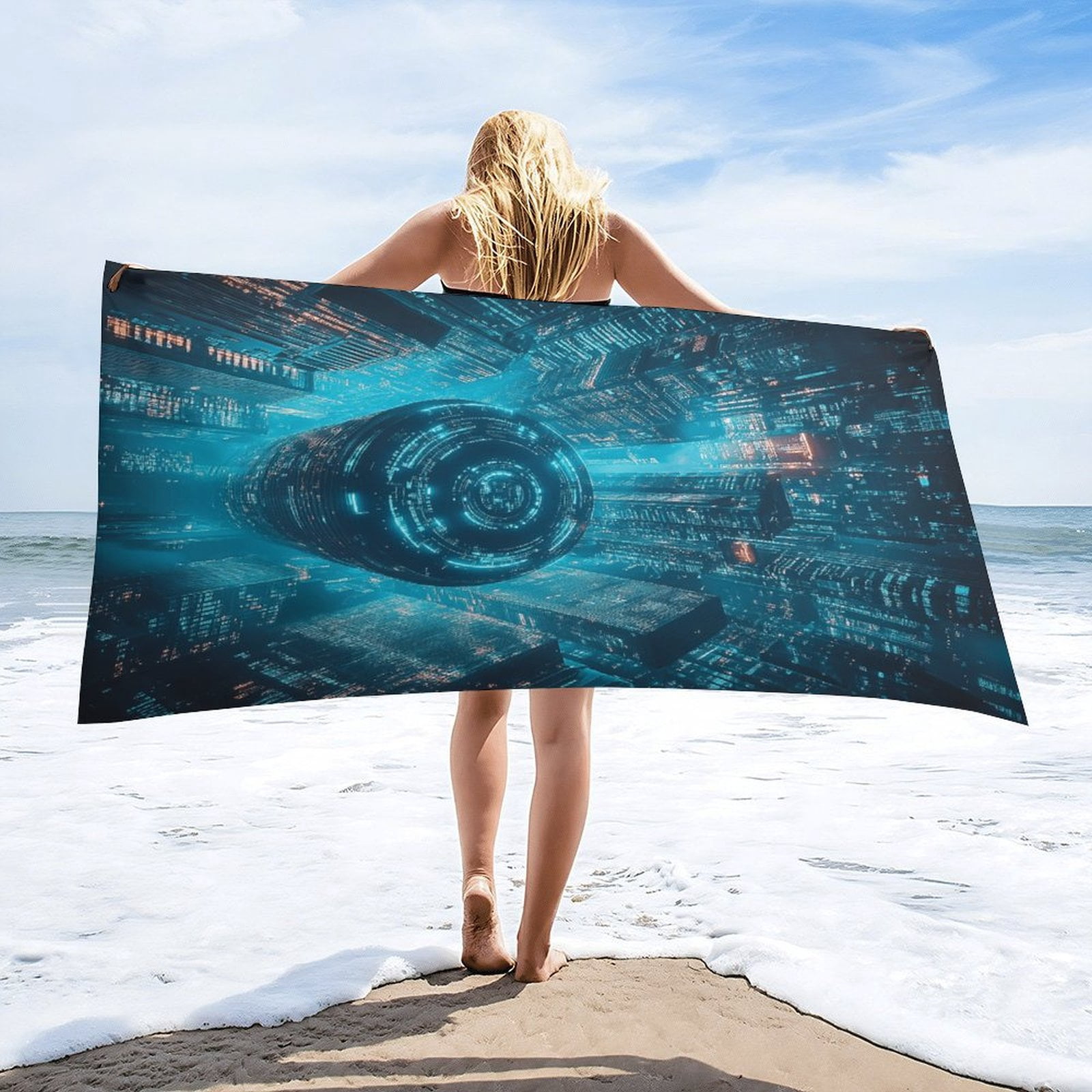 City Neon Streetview Night at Night Microfiber Beach Towel Lightweight ...