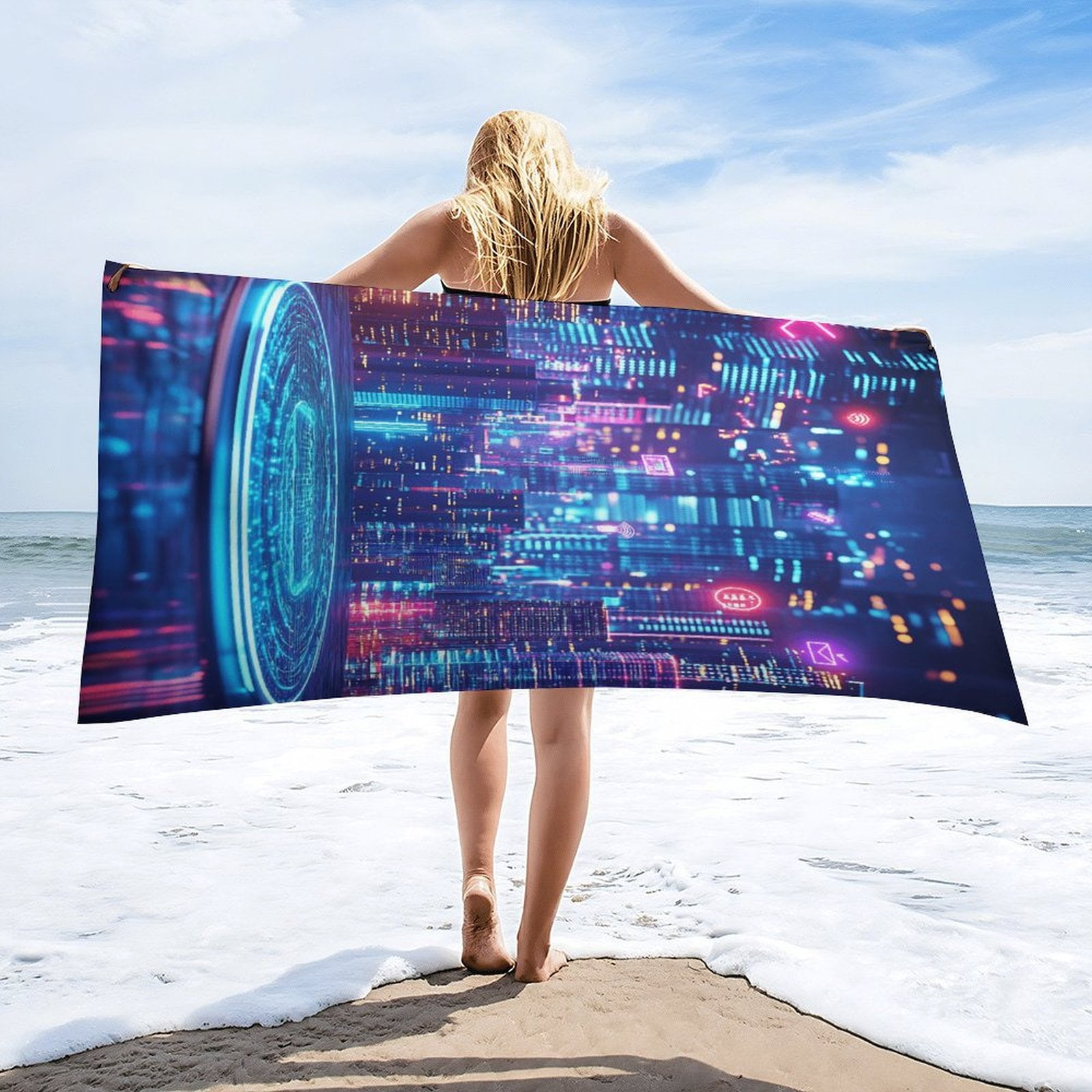 City Neon Streetview Night at Night Microfiber Beach Towel Lightweight ...