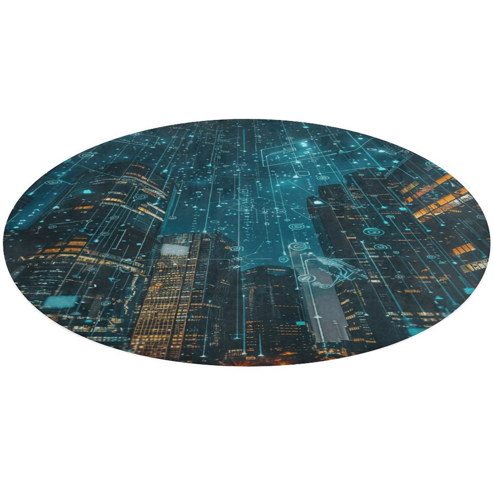 City Neon Streetview Night at Night Round Rugs -Washable Non-Slip Small ...