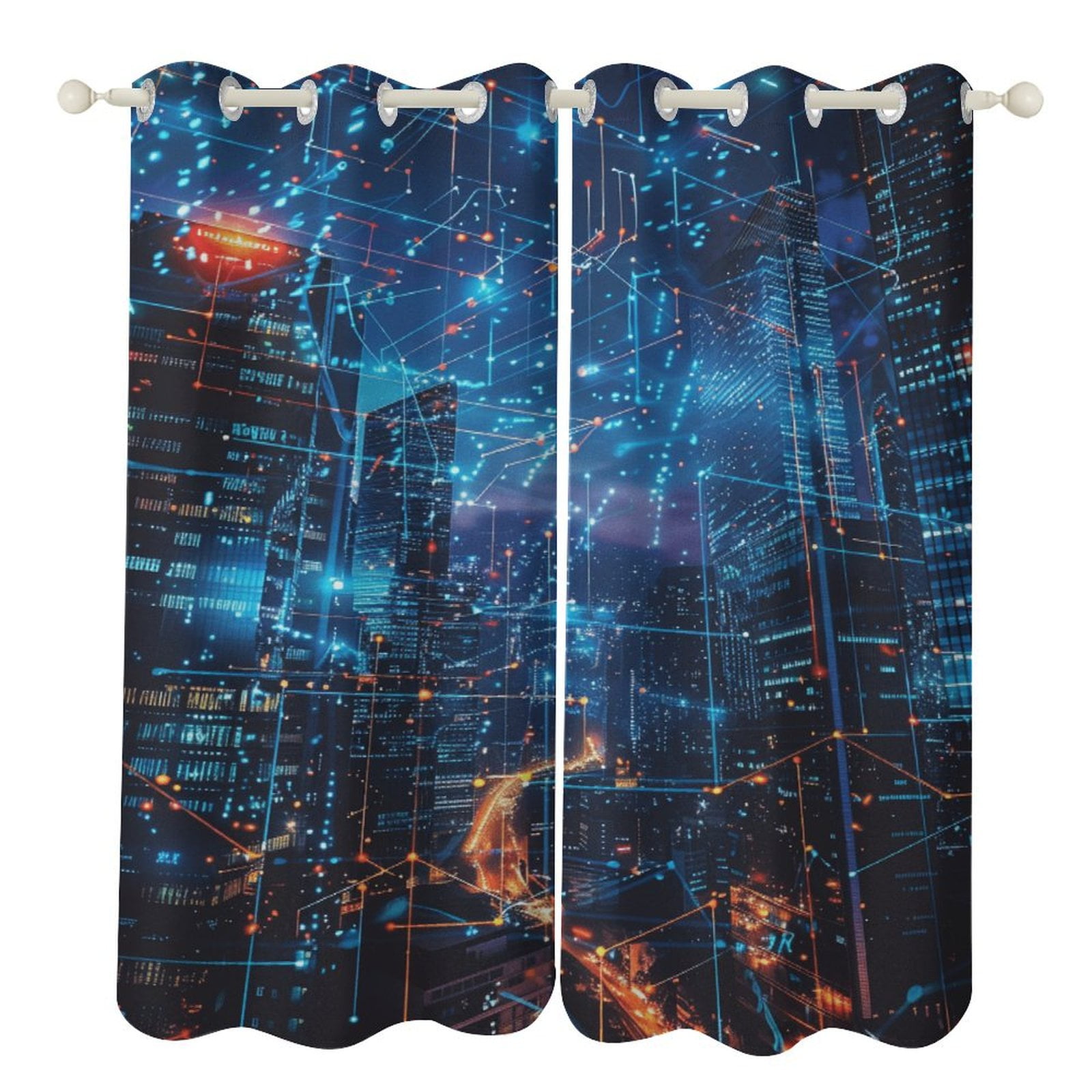 City Neon Streetview Night at Night Window Curtains for Bedroom ...