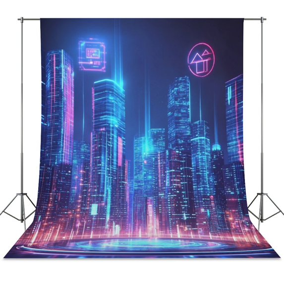 City Neon Streetview Night at Night Backdrops for Photography for Party ...