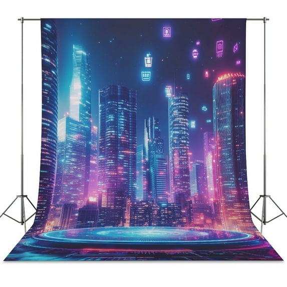 City Neon Streetview Night at Night Backdrops for Photography for Party ...
