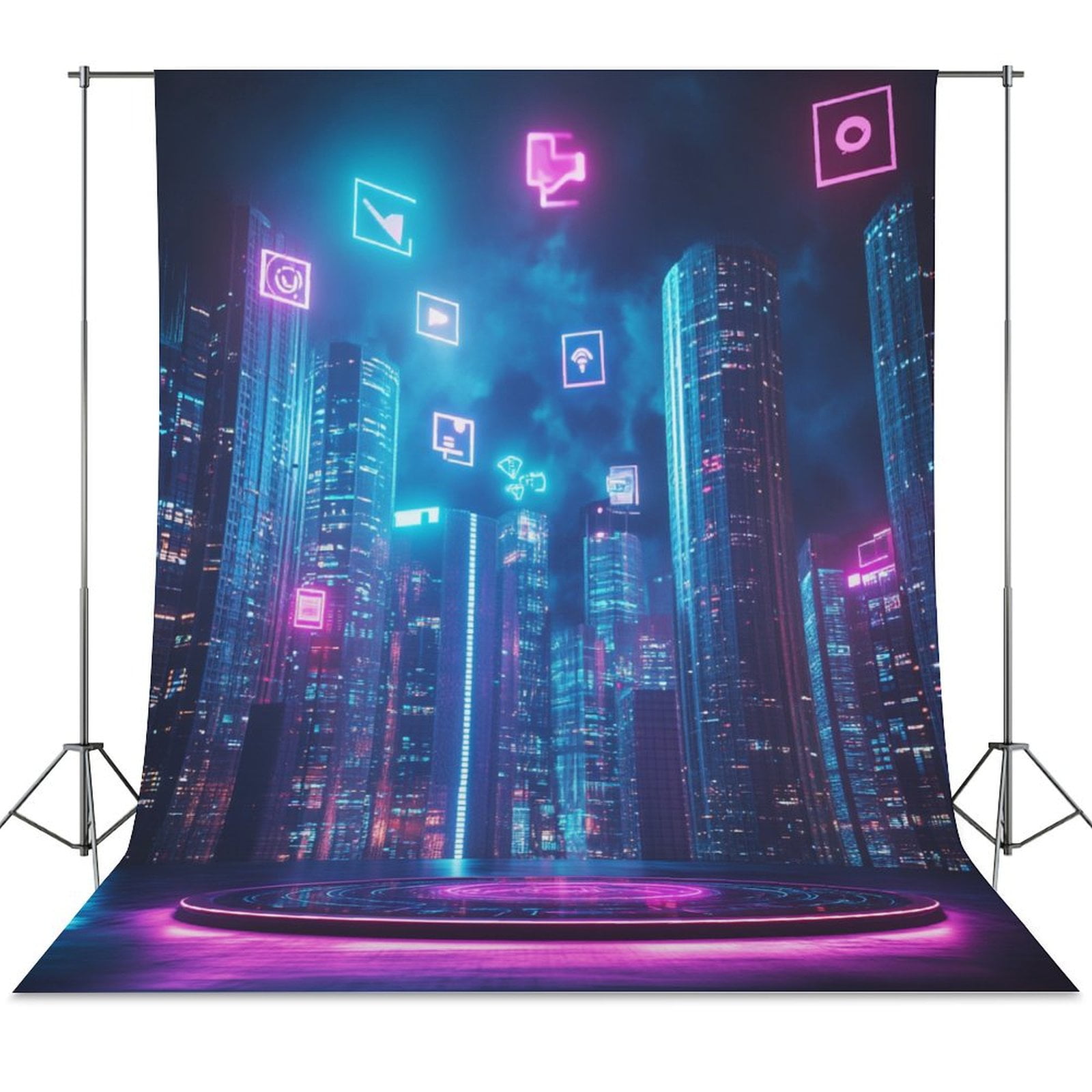 City Neon Streetview Night at Night Spring Wall Backdrop Background ...