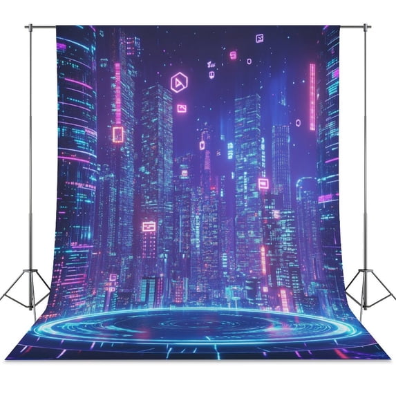 City Neon Streetview Night at Night Spring Wall Backdrop Background ...