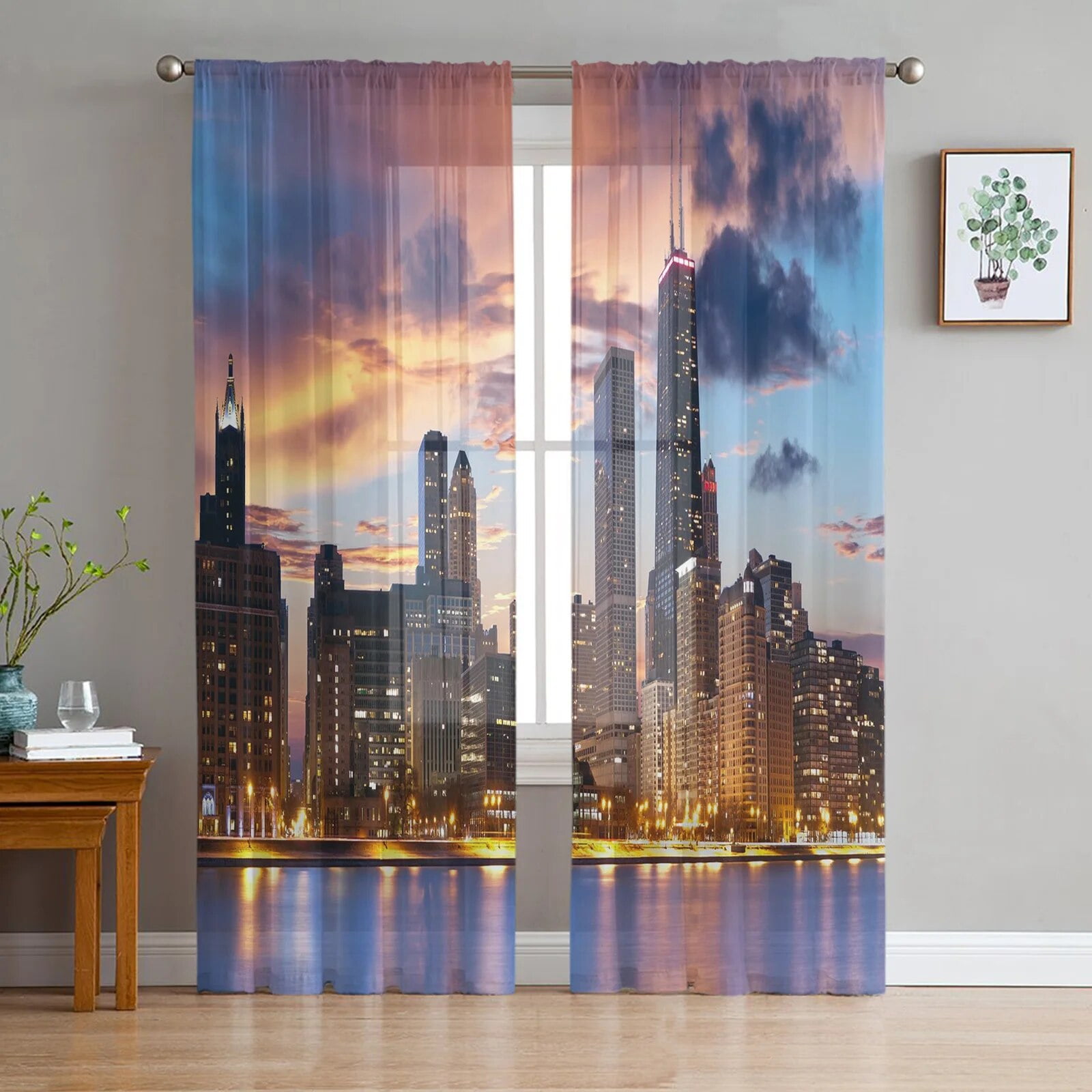 City Night Building Dusk Bedroom Voile Tulle Curtains Hotel Home r ...