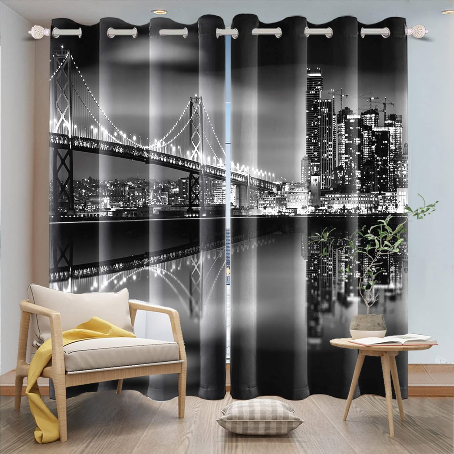 City Night View Blackout Window Curtains San Francisco Urban Bridge ...
