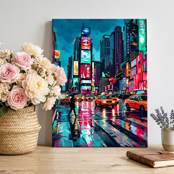 City Night View Canvas Wall Art for Living Room, Modern Neon Building ...